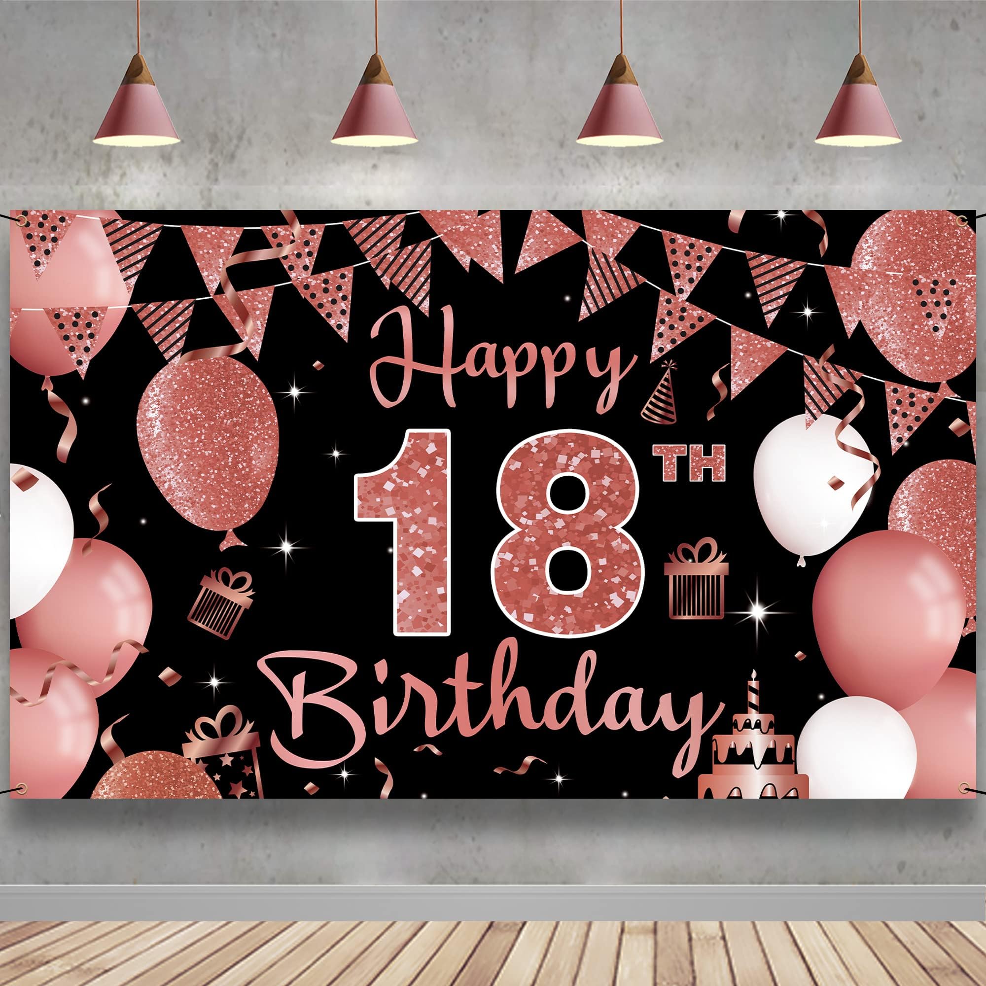 Amazon.com : Wiipenex Happy 18th Birthday Banner Black and Rose Gold ...
