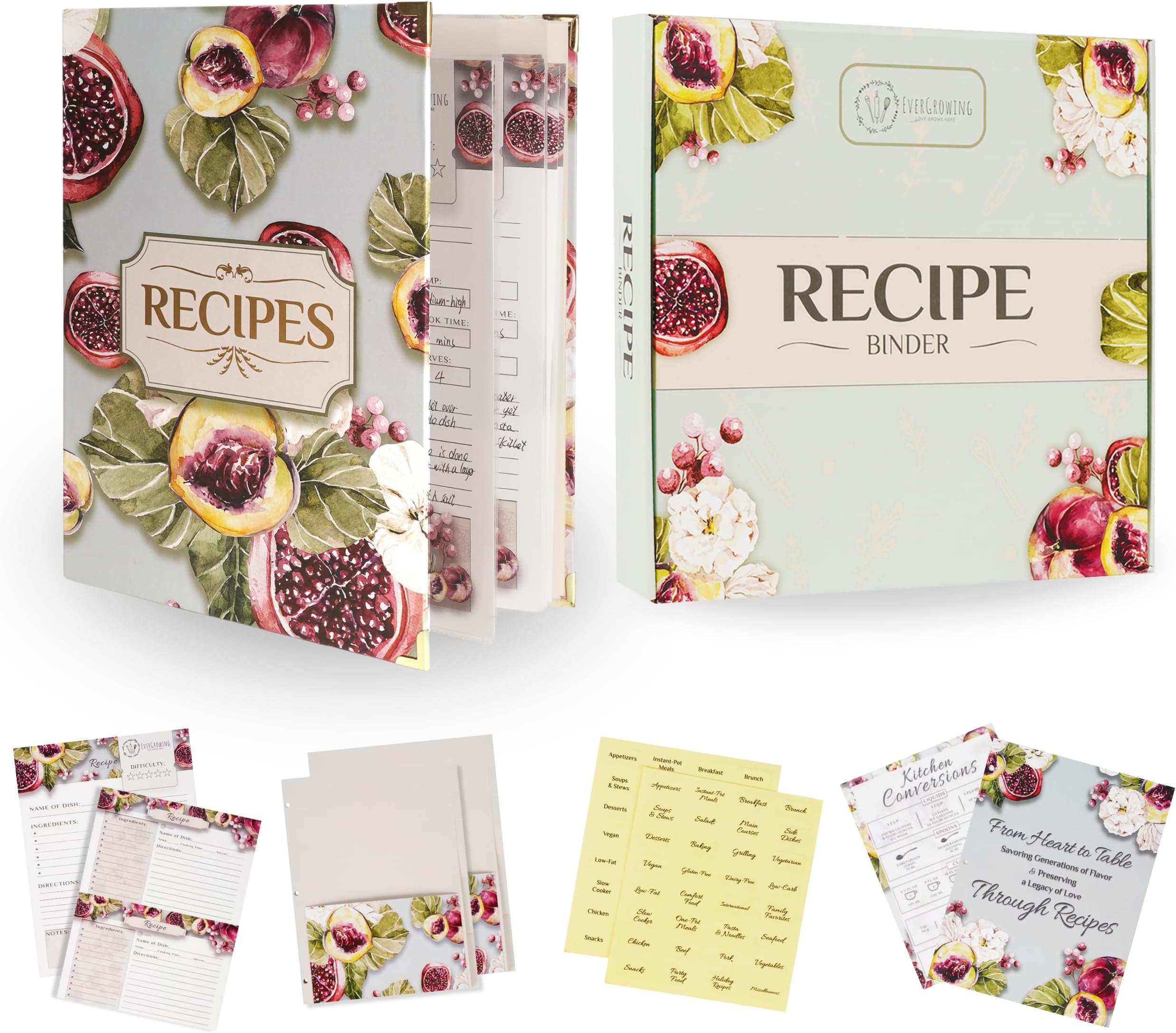 Amazon.com: Recipe Binder Set with Cards & Box - Recipe Book with 30 A4 ...