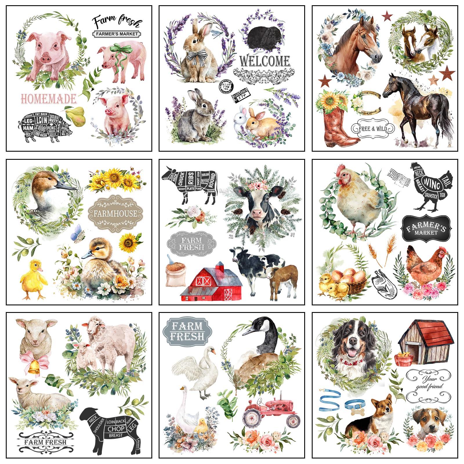 Amazon.com: Heflashor 9 Sheets Farmhouse Rub on Transfers,5.5 x 5.7 ...