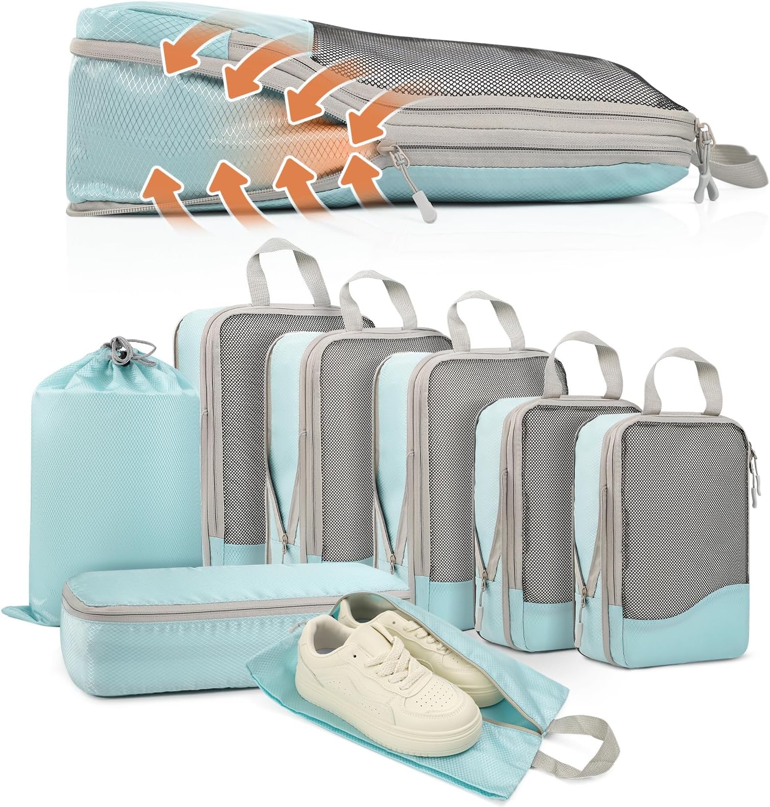Kompressions Packwürfel Set mit Kompression 8-teiliges Koffer Organizer ...