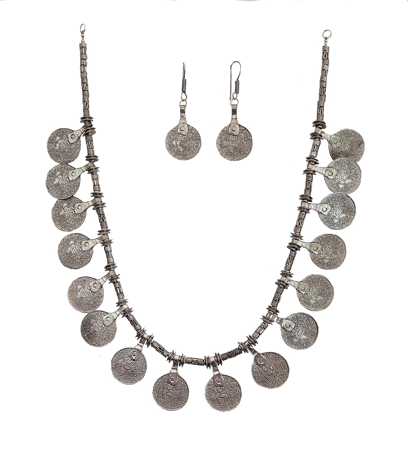 Buy VEDAJ Latest stylish Traditional Oxidised Silver coin Necklace ...