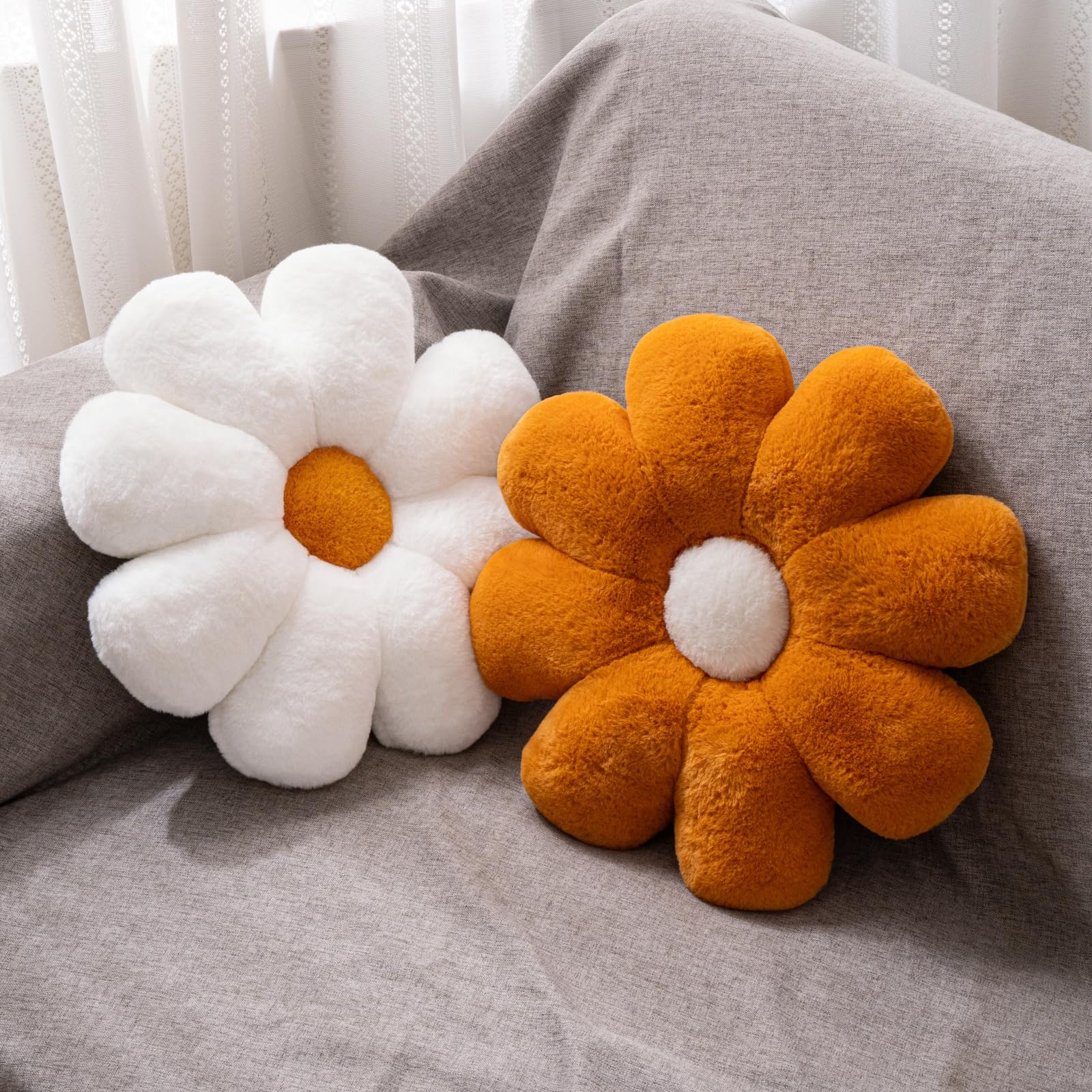 2pcs Flower Pillow - Brown White Daisy Flower Throw Pillows Set, Cute ...