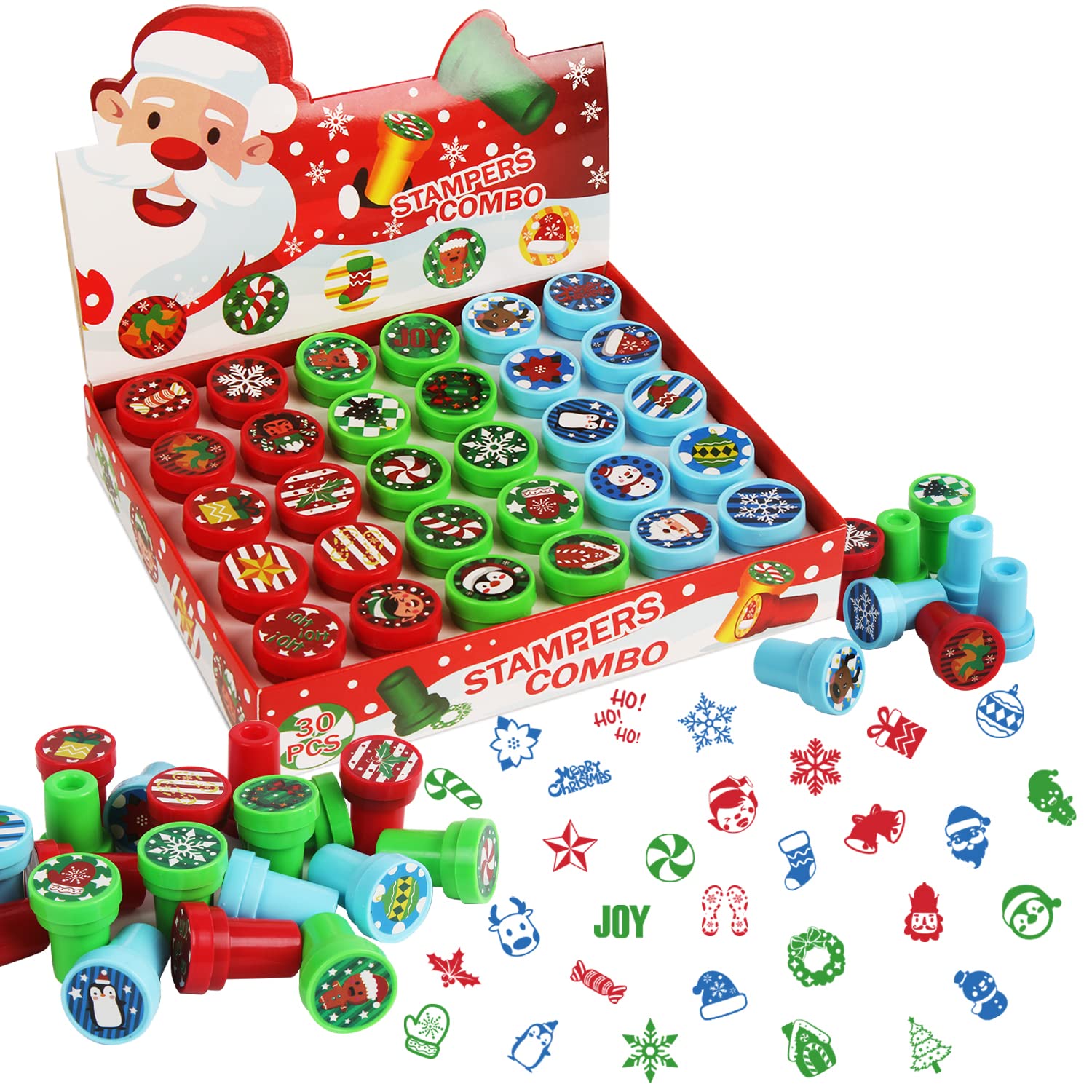 Amazon.com: SULOLI 30pcs Christmas Stamps, Assorted Colored Self Ink ...