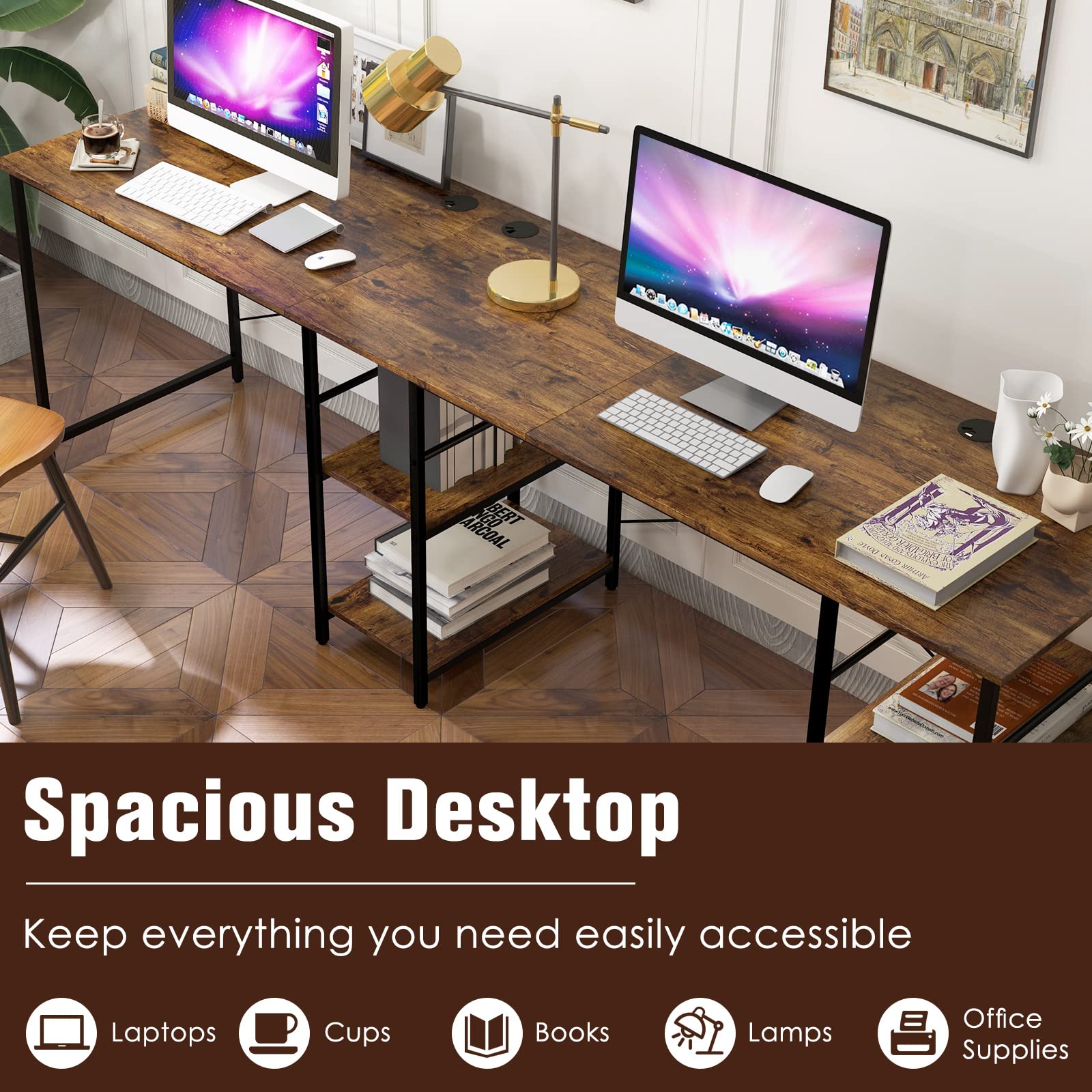 Two Person Corner Desk Home Costway 2 Drawer Single Shelf Computer