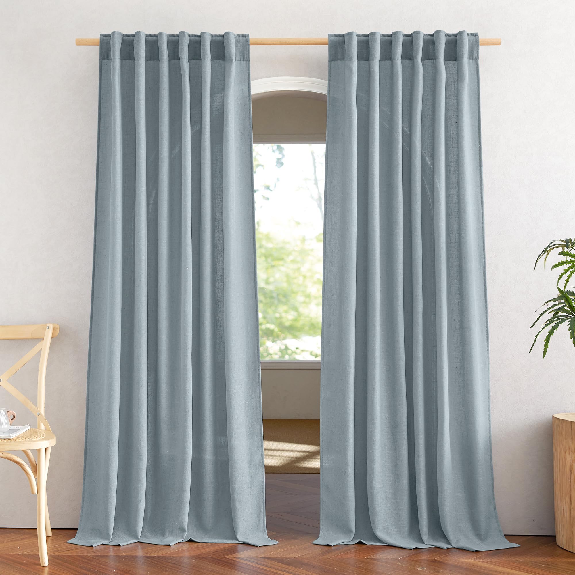 NICETOWN Linen Blend Mist Blue Curtains for Living Room, Rod Pocket ...