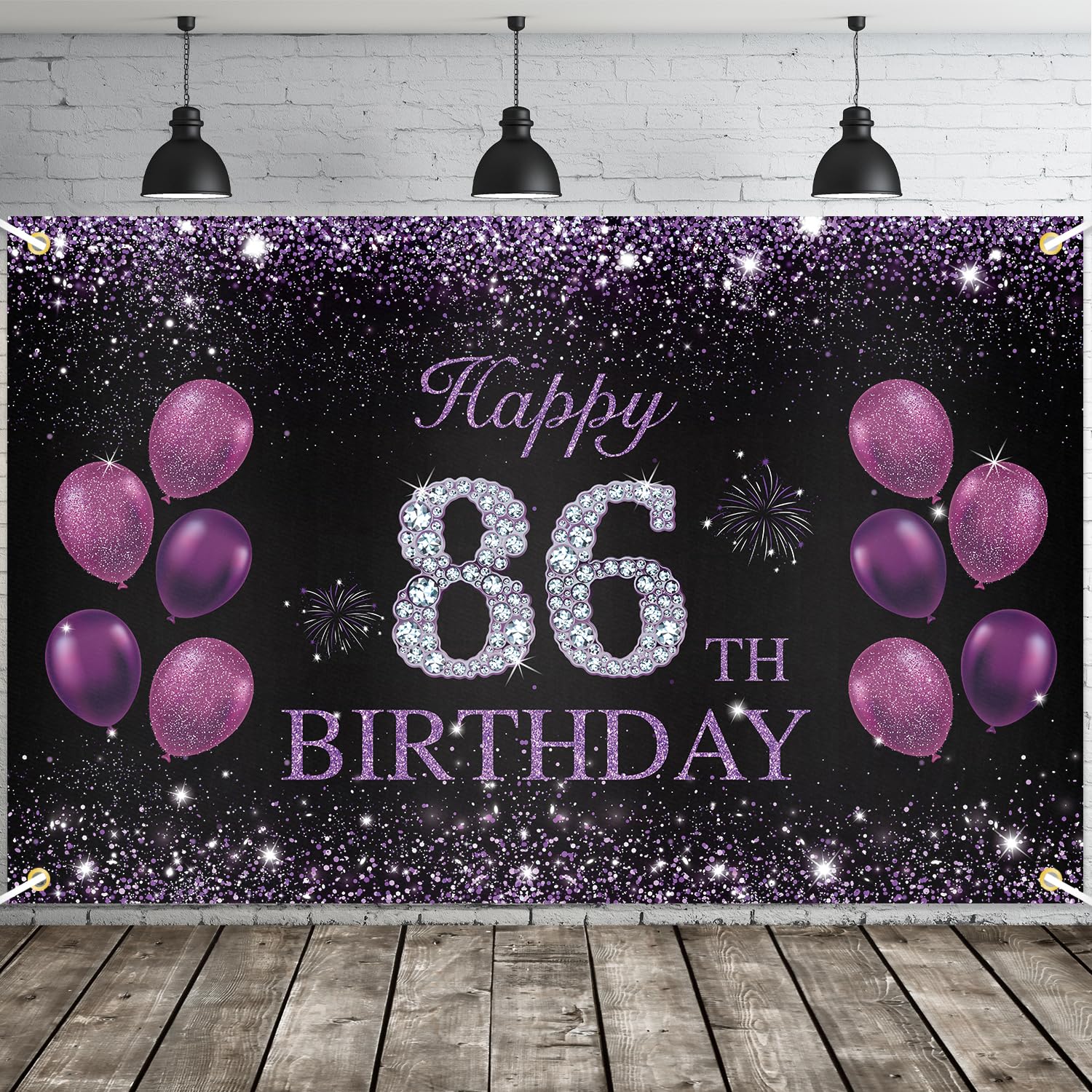 Amazon.com: JOYKY Happy 86th Birthday Banner, Purple Happy 86th ...