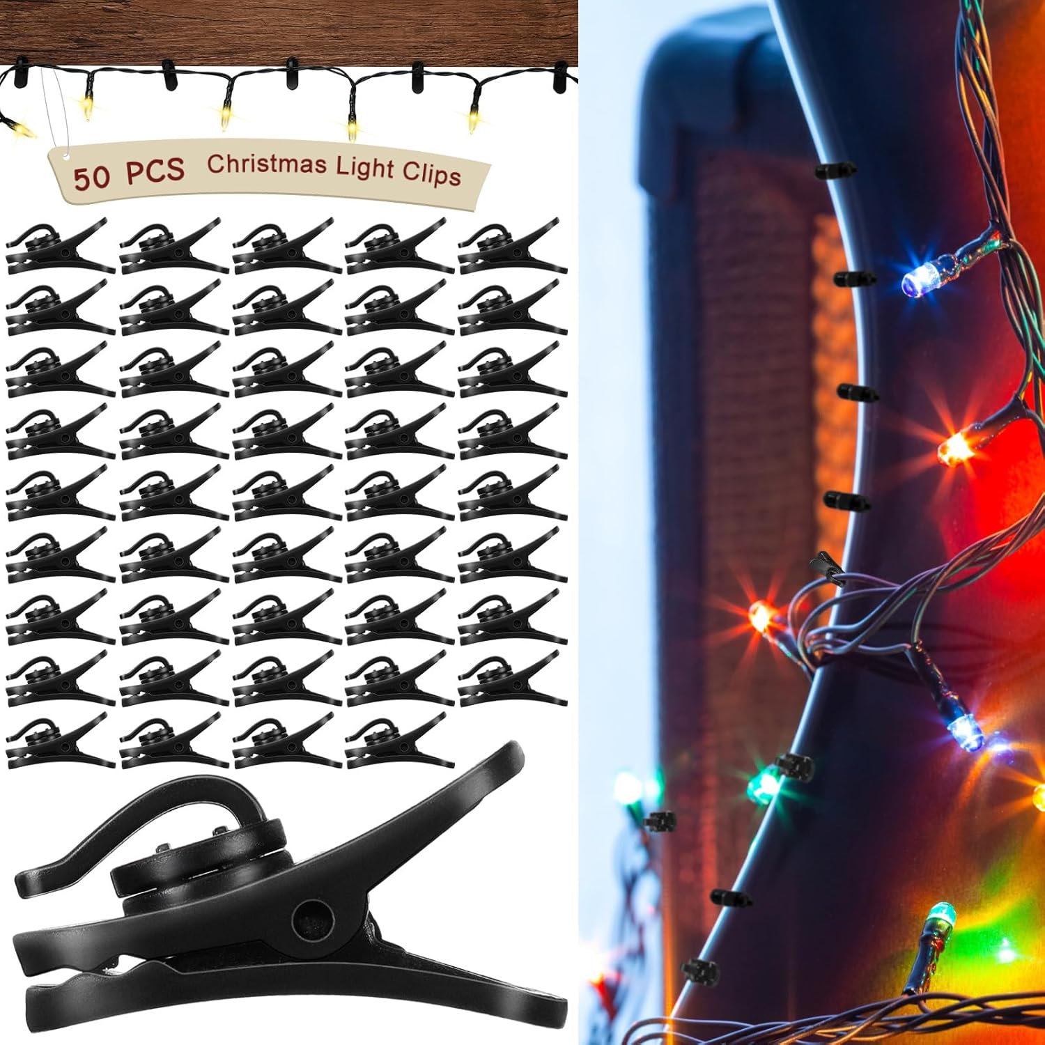 Amazon.com: Gisafai 50 Pcs Christmas Light Clips Black Holiday Light ...