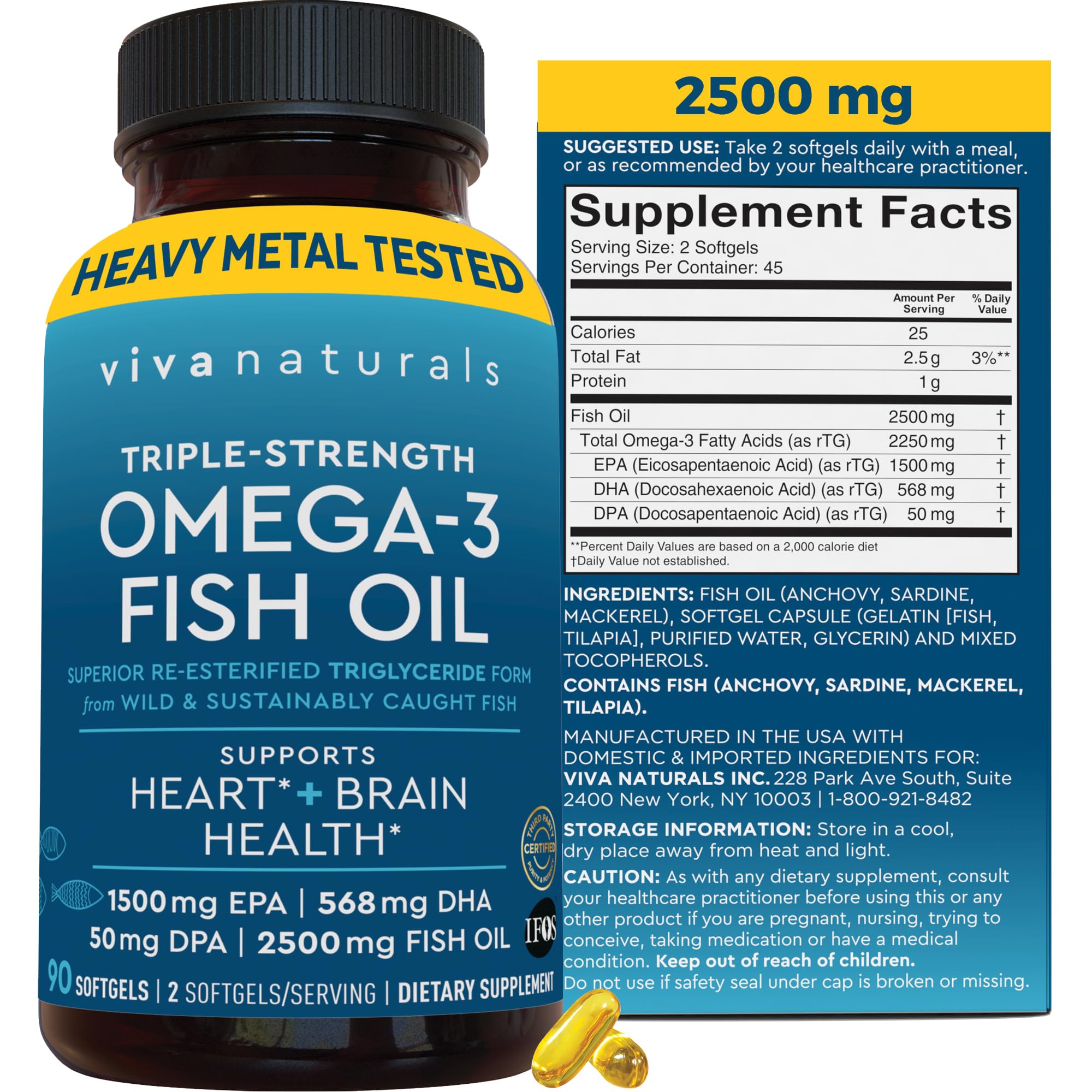 Viva Naturals Fish Oil Supplement, 90 Capsules - Highly Concentrated ...