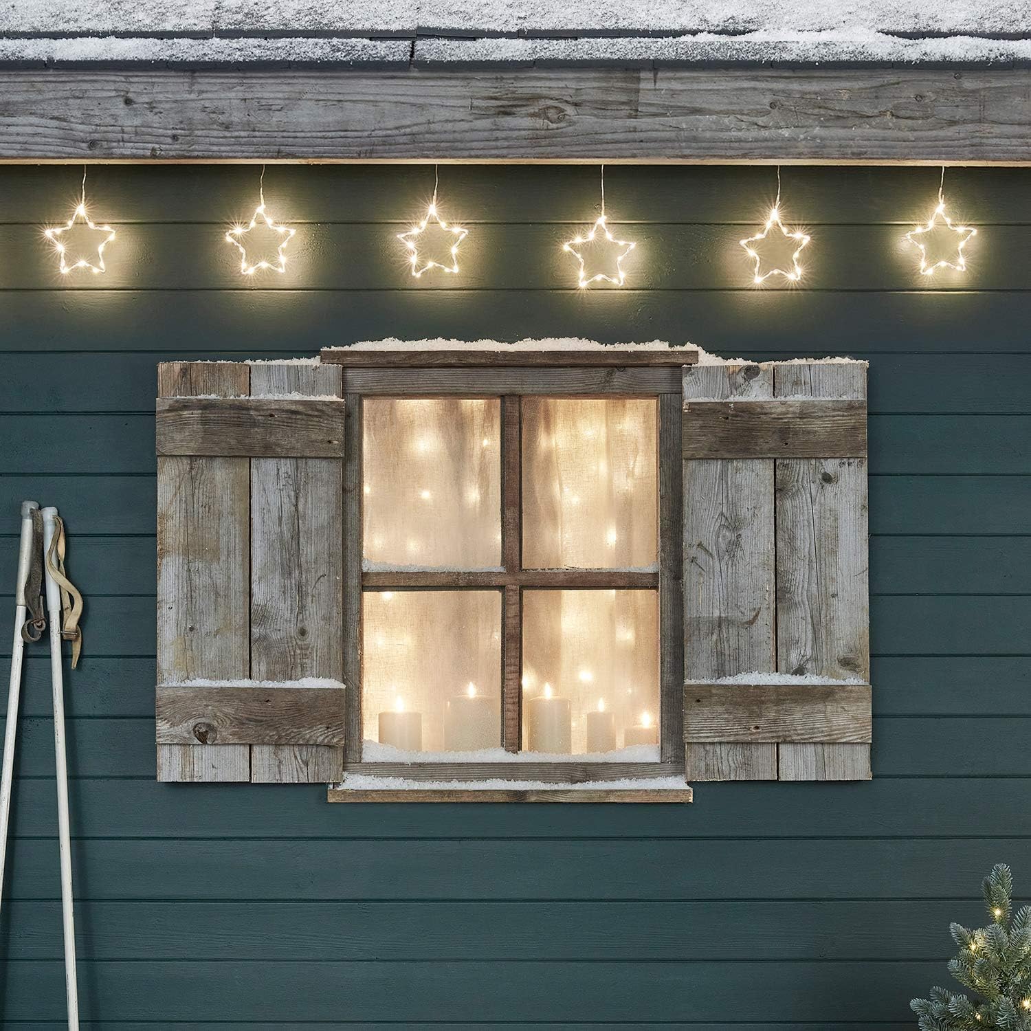 Lights4fun Indoor Hanging Festive Star Curtain Window Light with 40 ...