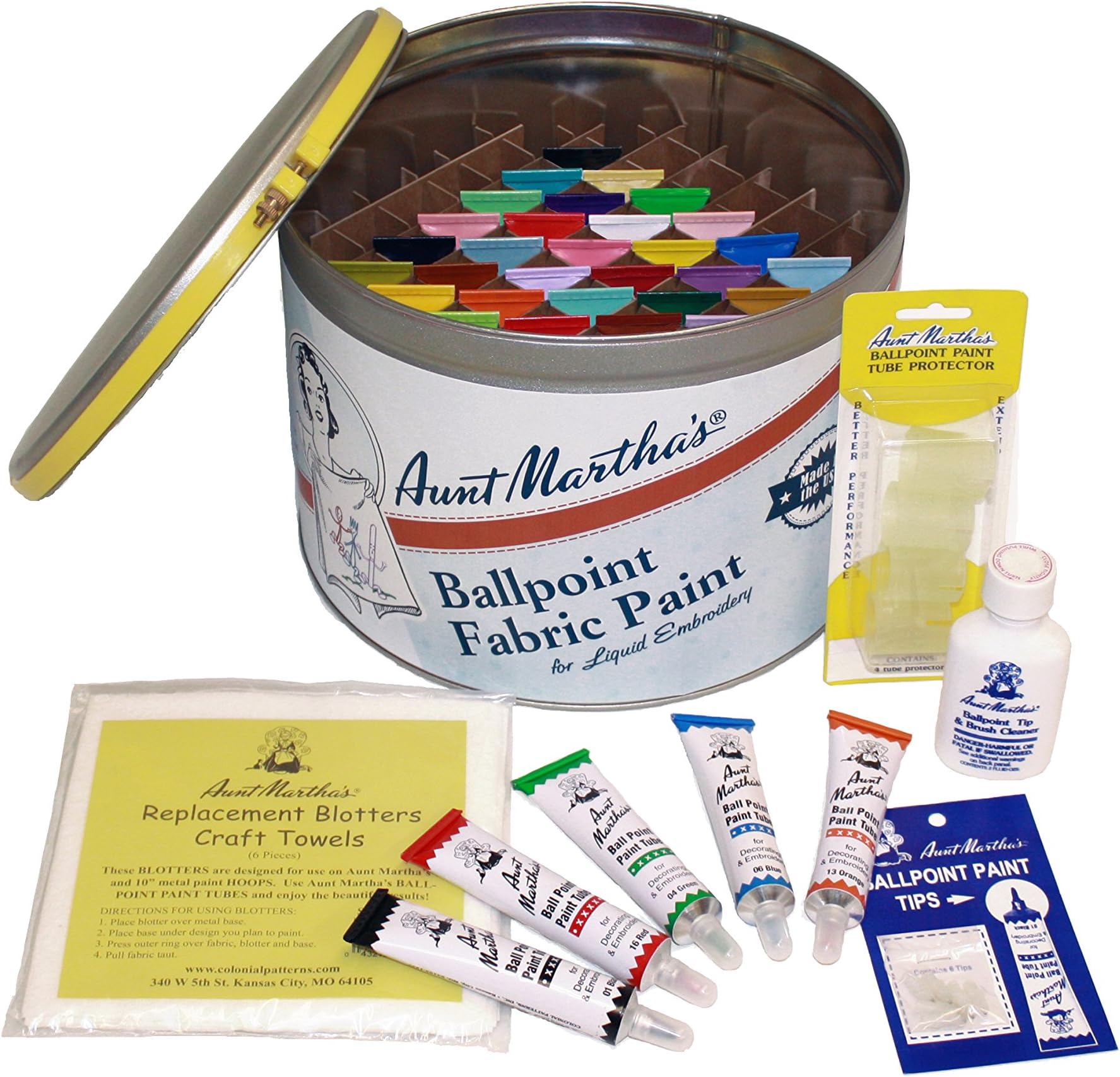 Amazon.com: Aunt Martha's Ballpoint 8-Pack Embroidery Paint, Primary ...