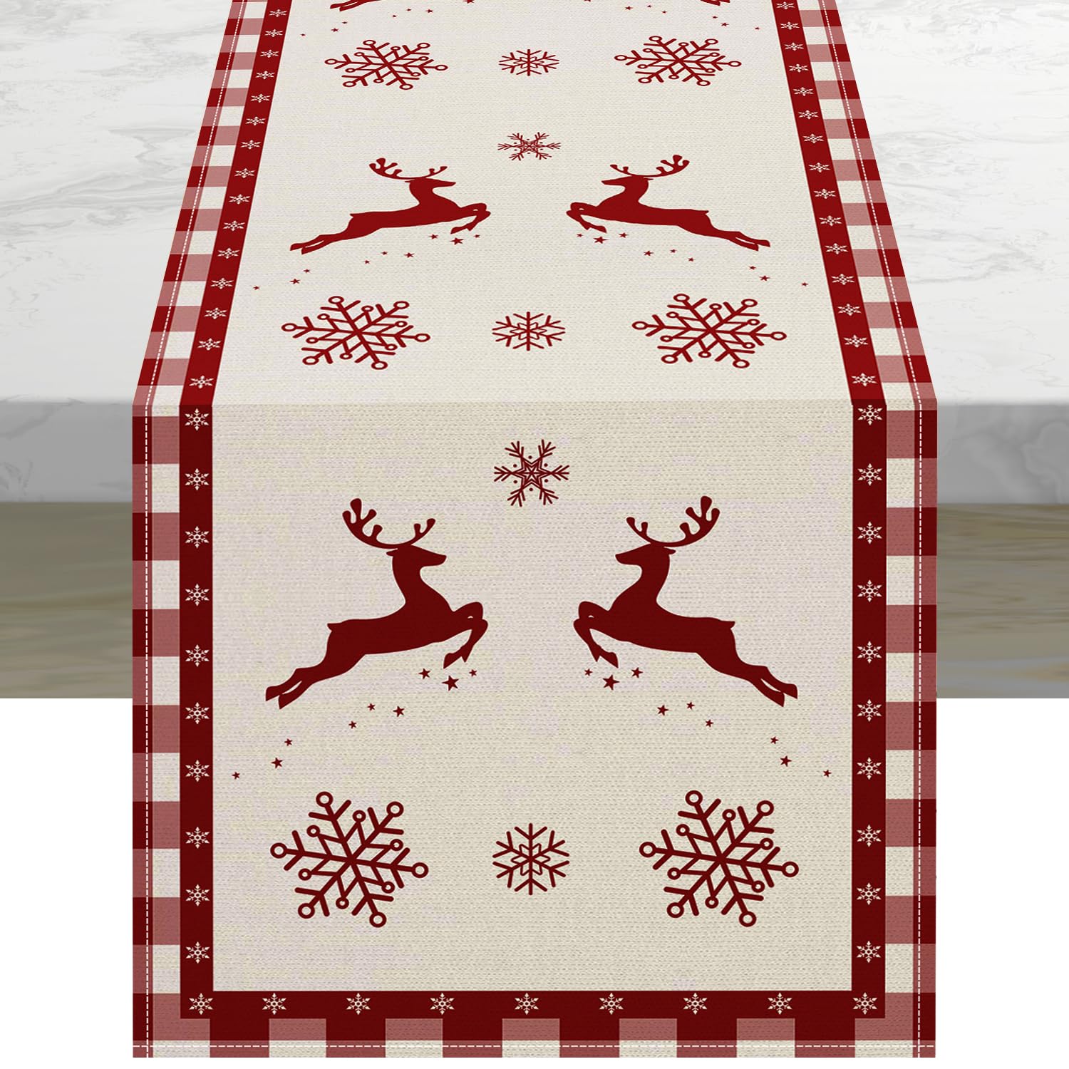 Amazon.com: Red Reindeers and Snowflake Merry Christmas Table Runner ...