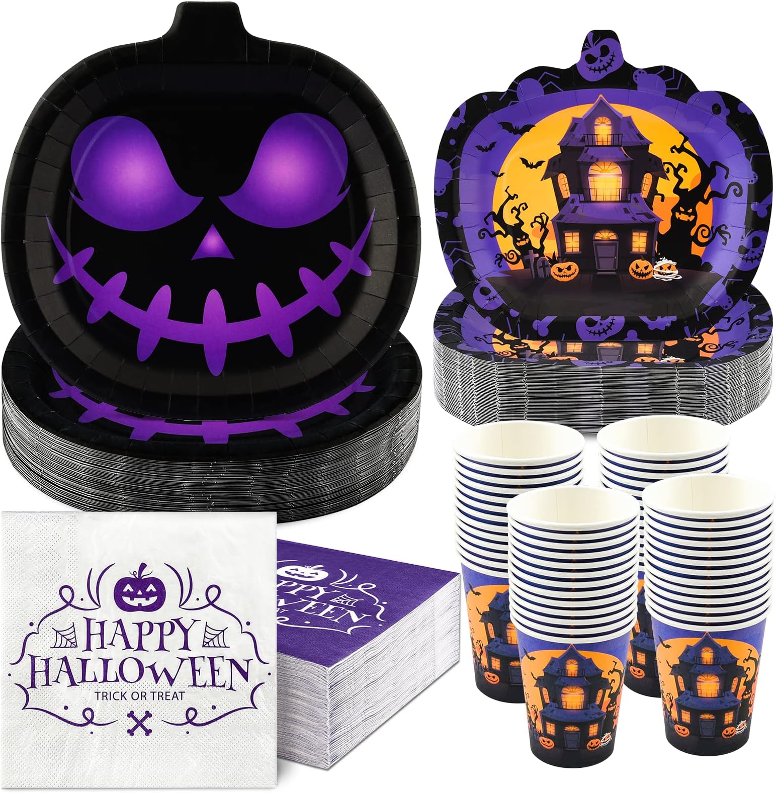 Amazon.com: 150Pcs Halloween Plates and Napkins Cups Party Supplies ...