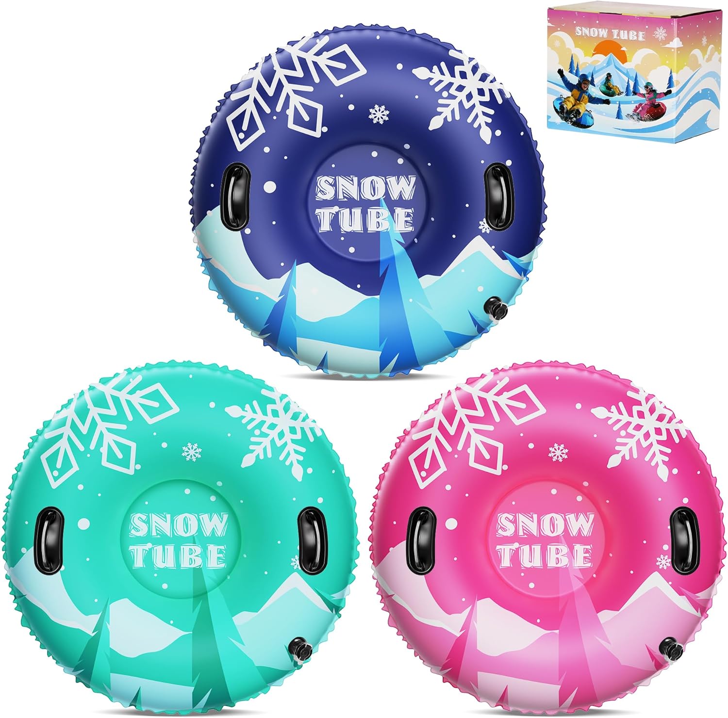 Amazon.com : 36 Inch 3-Pack Inflatable PVC Snow Tubes for Adults & Kids ...