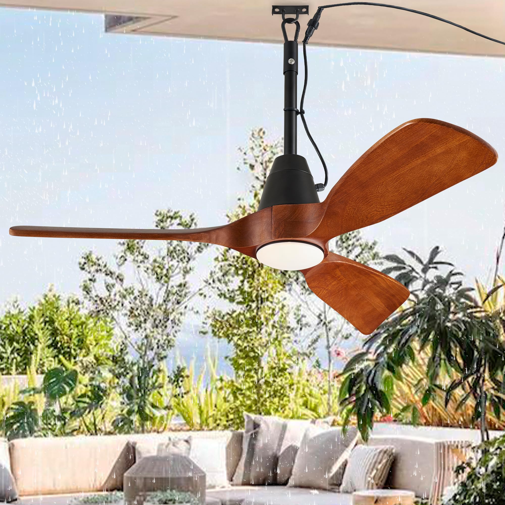 3 Blades Wood Outdoor Ceiling Fan with Light for Patios, Farmhouse ...