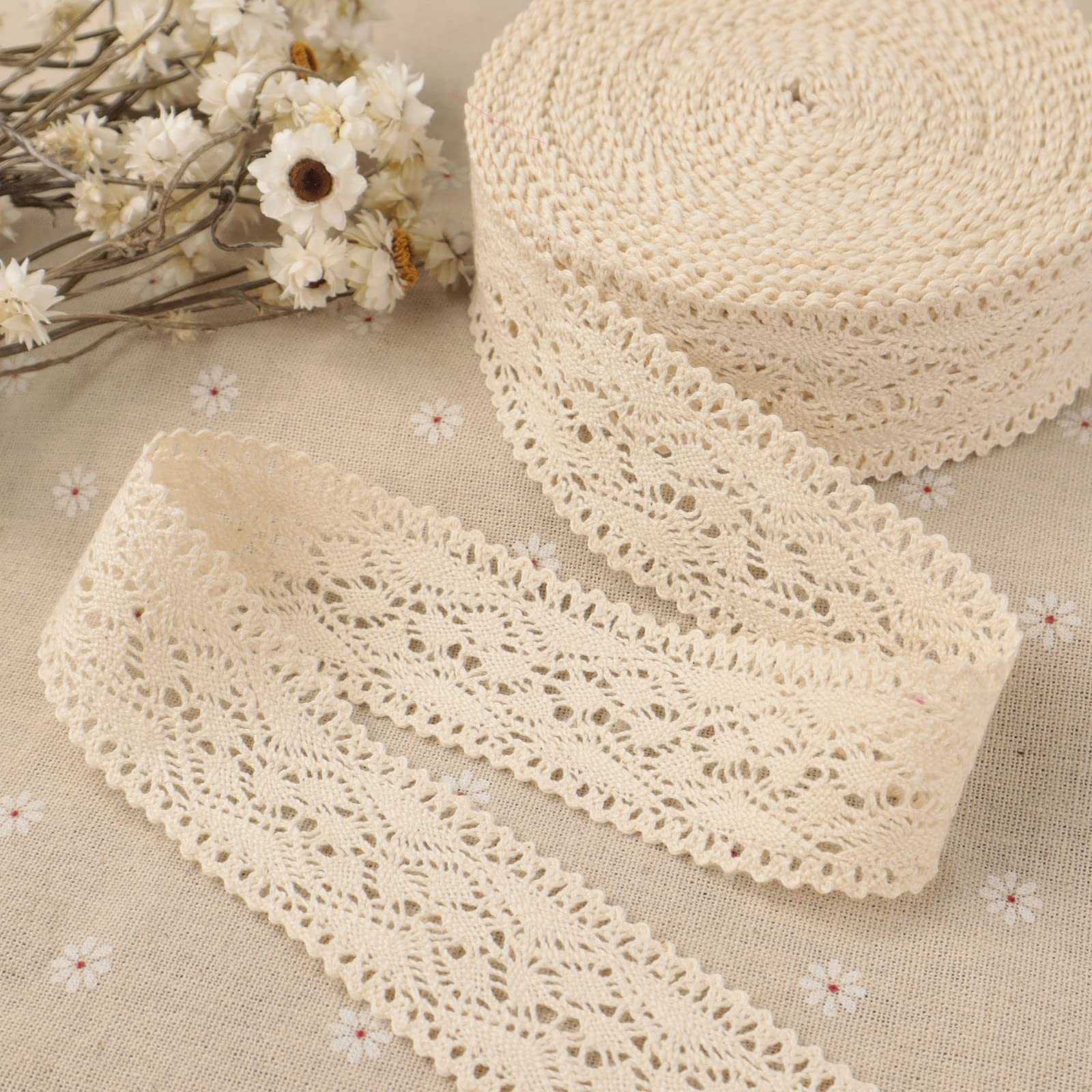 Amazon.com: Beige Lace Ribbon 16 Yards Crochet Lace Trim Cotton Sewing ...