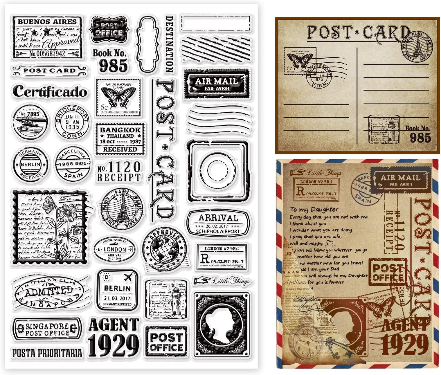 Amazon.com: GLOBLELAND Vintage Postcard Clear Stamps Retro Postcard 5 ...