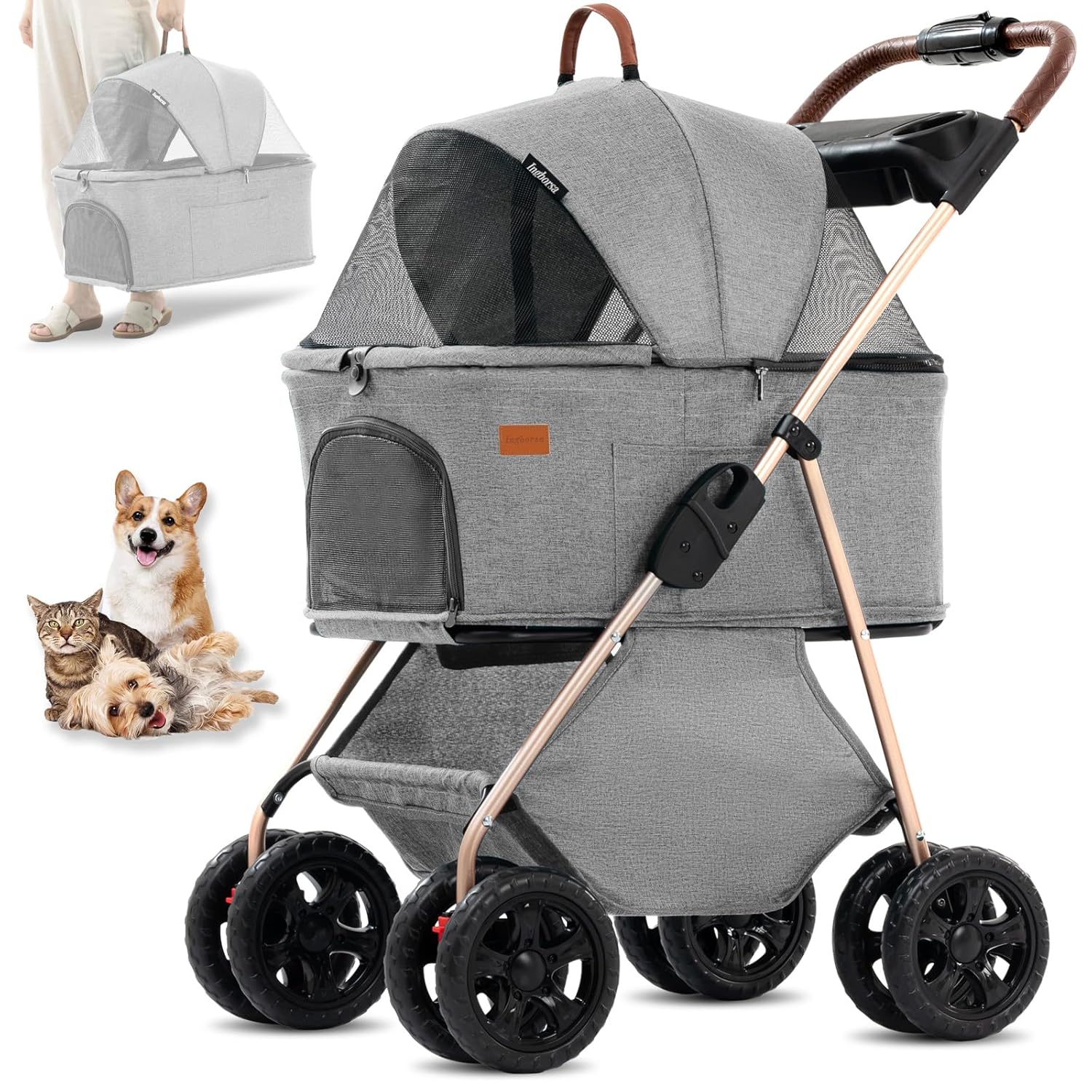 Amazon.com: Ingborsa Pet Stroller, 3 in 1 Multifunction Pet Travel ...
