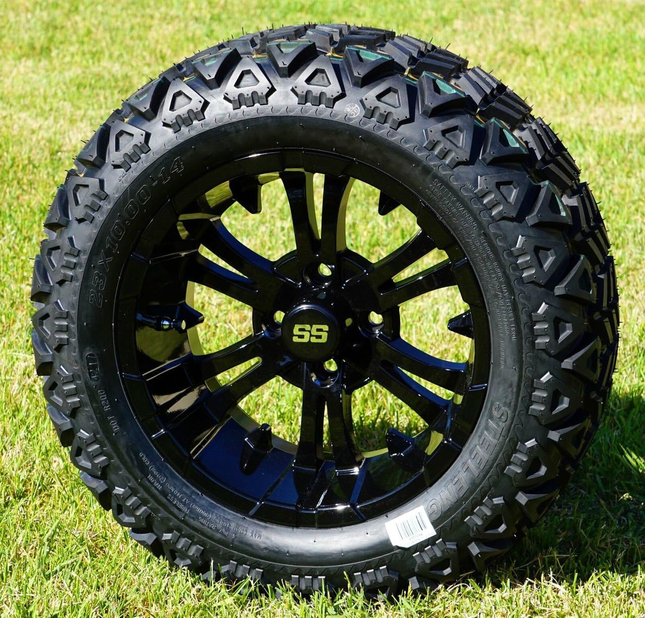 Amazon.com: 14" Vampire Gloss Black Aluminum Golf Cart Wheels and 23X10 ...