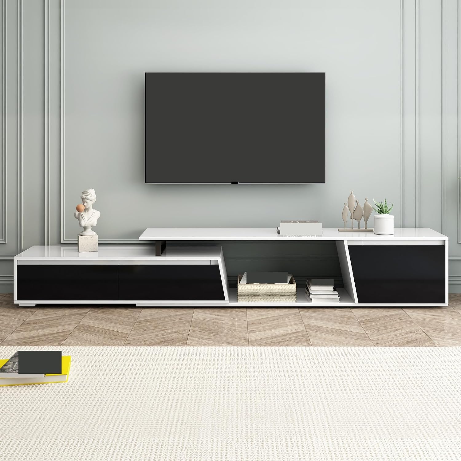 Amazon.com: ModernMinimalist Rectangle Extendable TV Stand, TV Cabinet ...