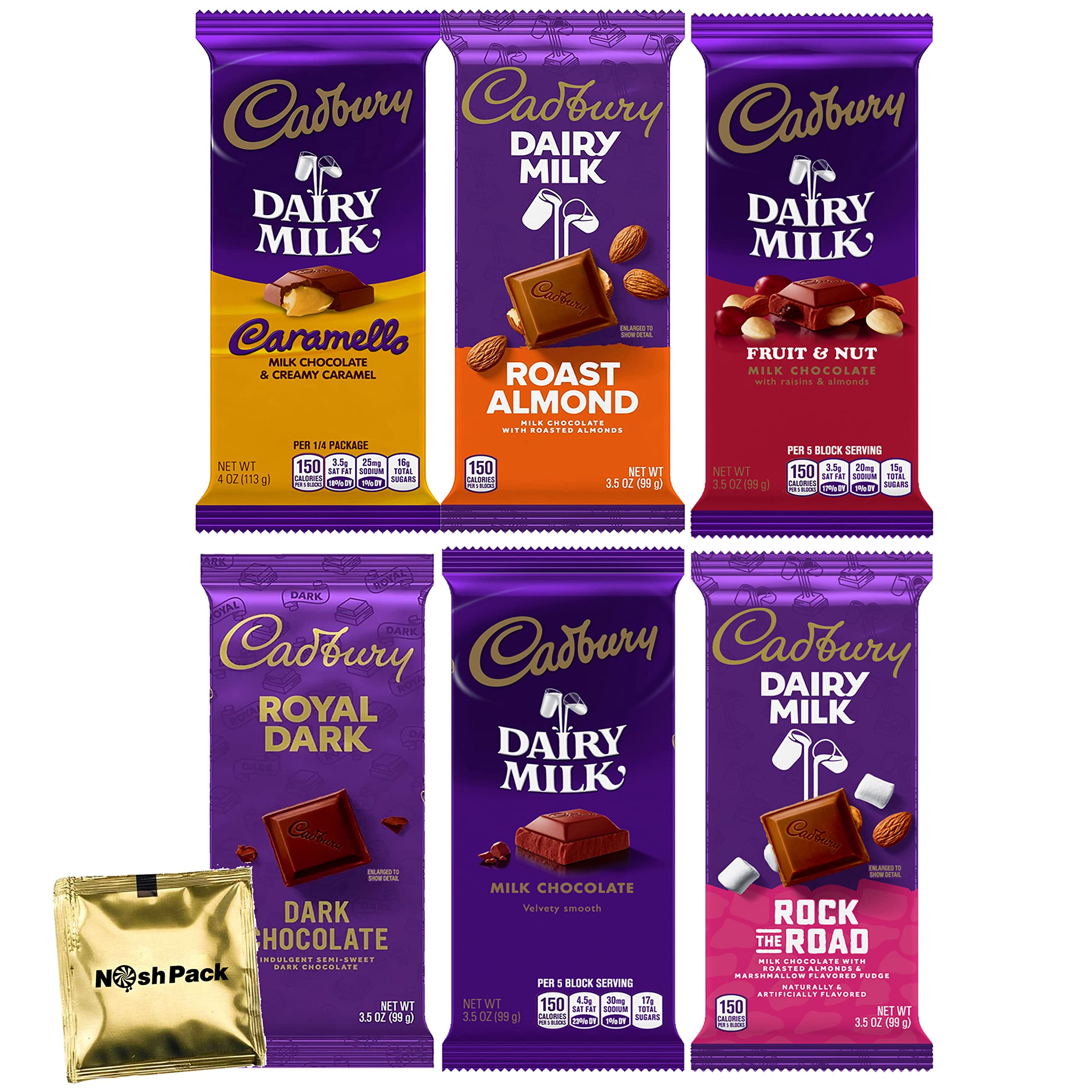 Nosh Pack Chocolate Bar Sampler Pack 6 Cadbbury Bars Assorted ...