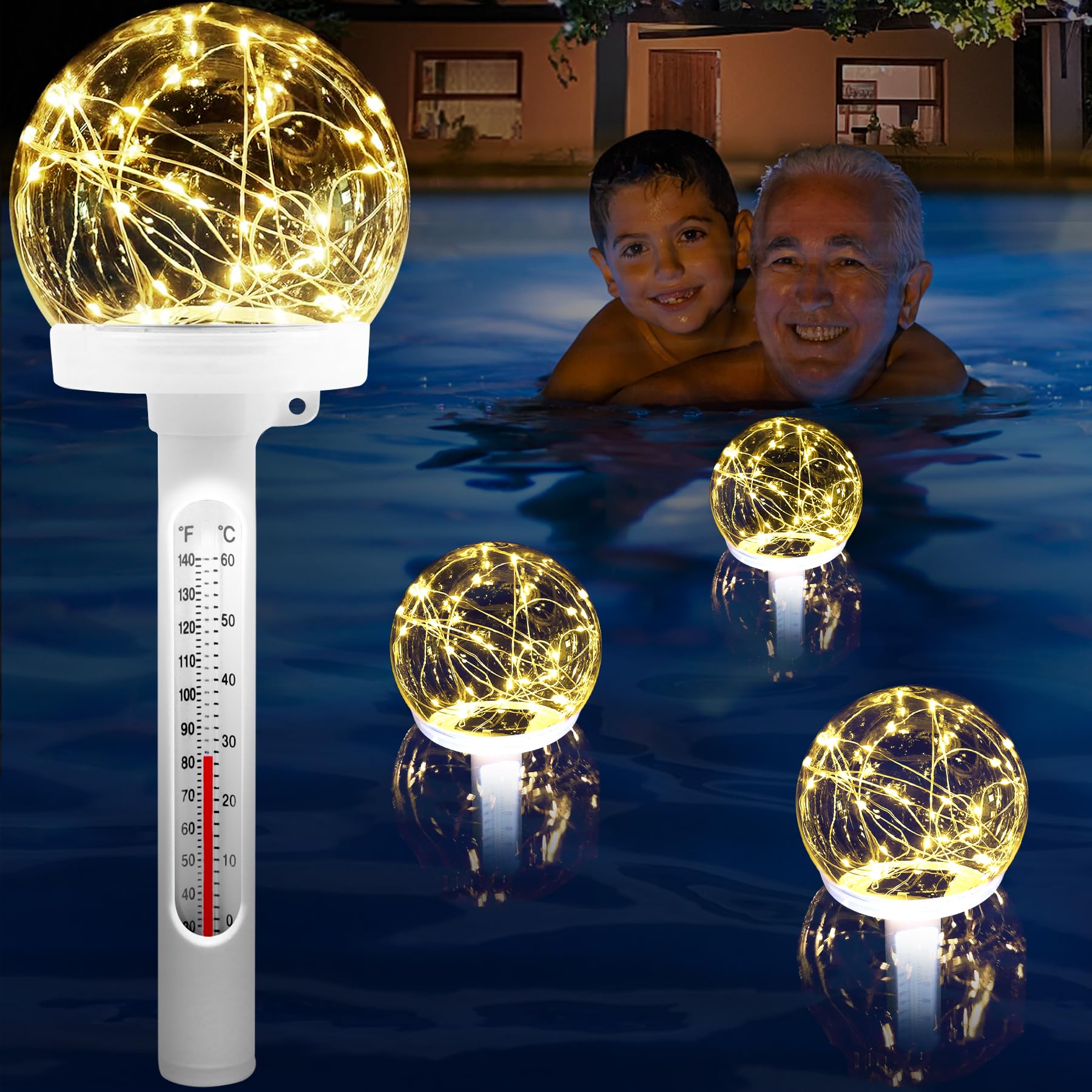 Snapklik.com : Floating Solar Pool Thermometer, Solar Fairy Pool ...