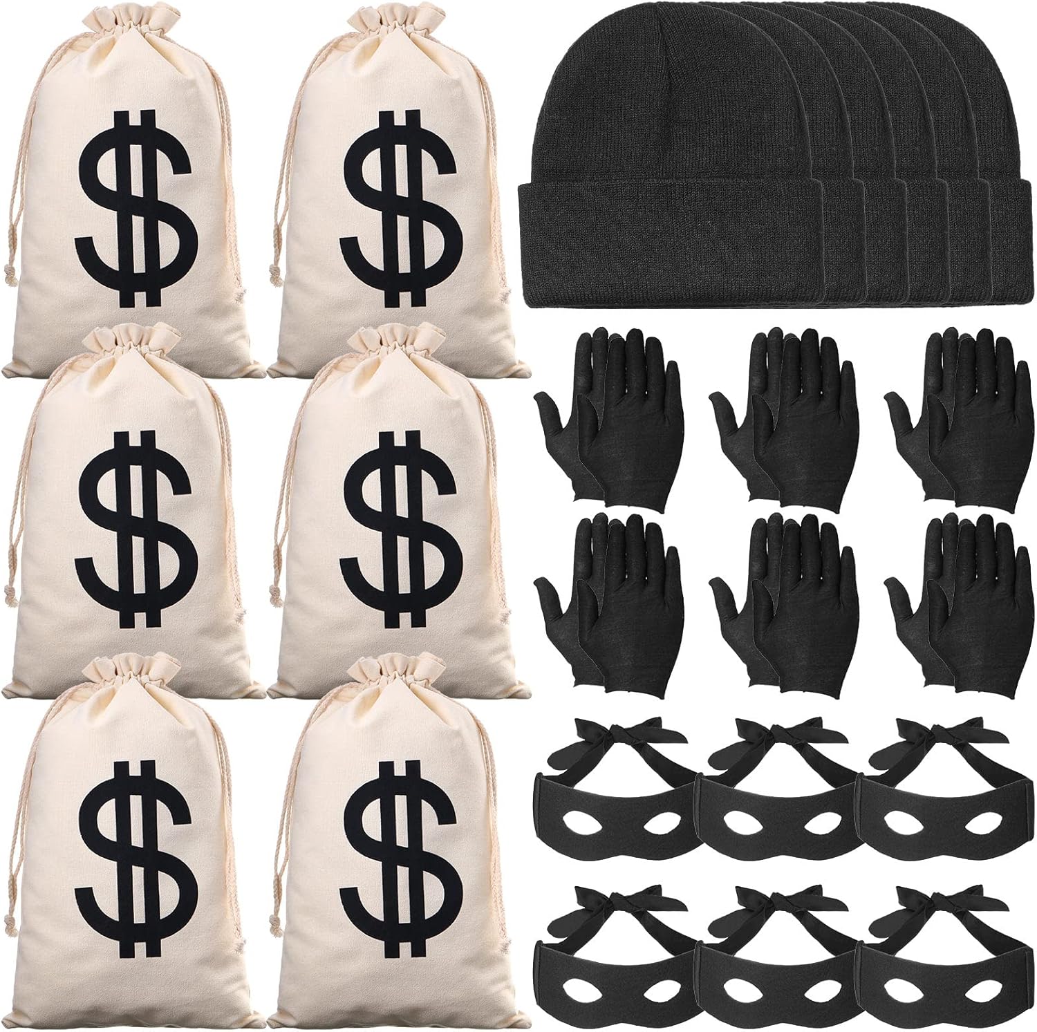 Amazon.com: 24 Pcs Halloween Robber Costume Set Include Dollar Sign ...
