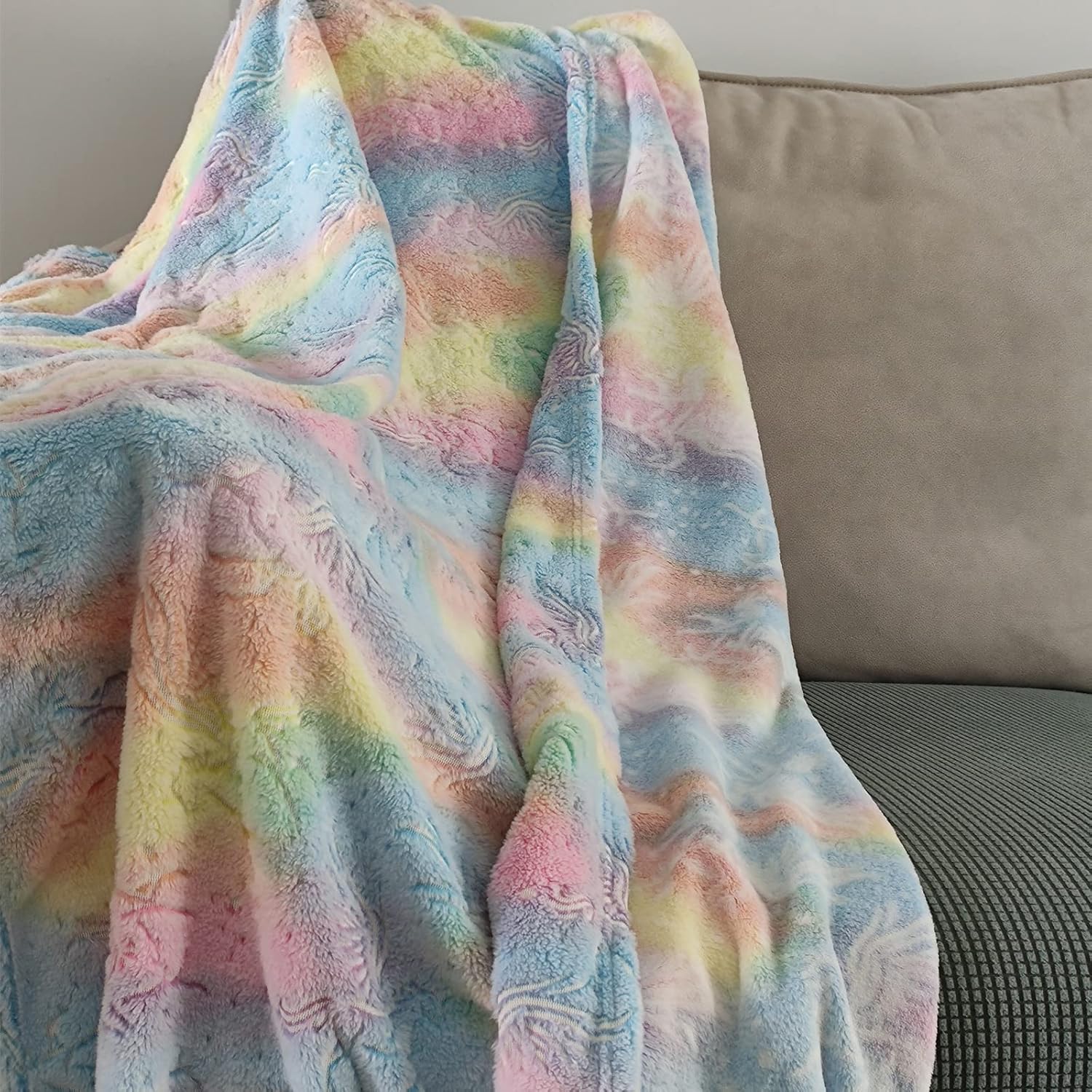 Glow in The Dark Blanket Unicorn Gift for Kids, Multi-Colour Tie Dye ...