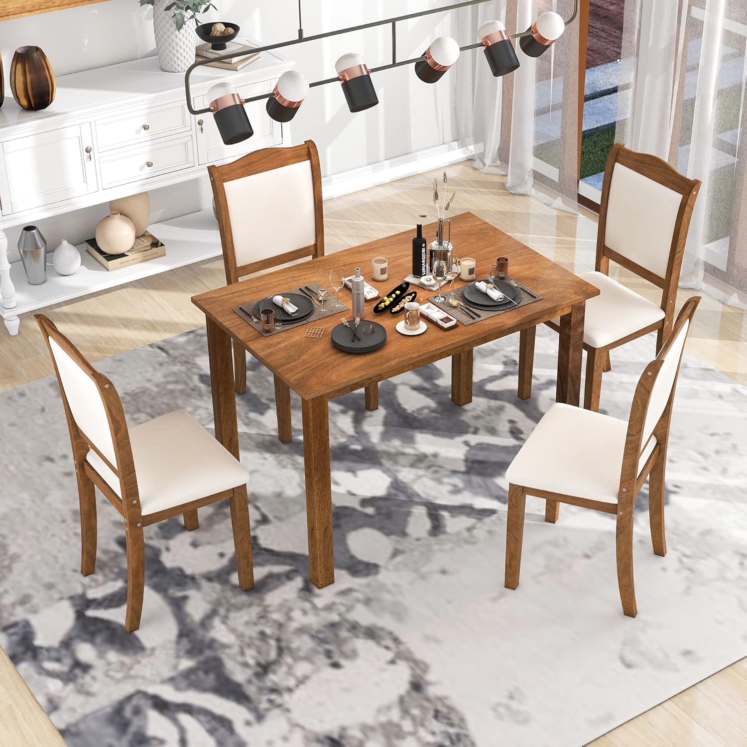 Amazon.com - Merax 5 Piece Kitchen Dining Room Table Set of 4 with Chairs, Solid Wood Dining ...