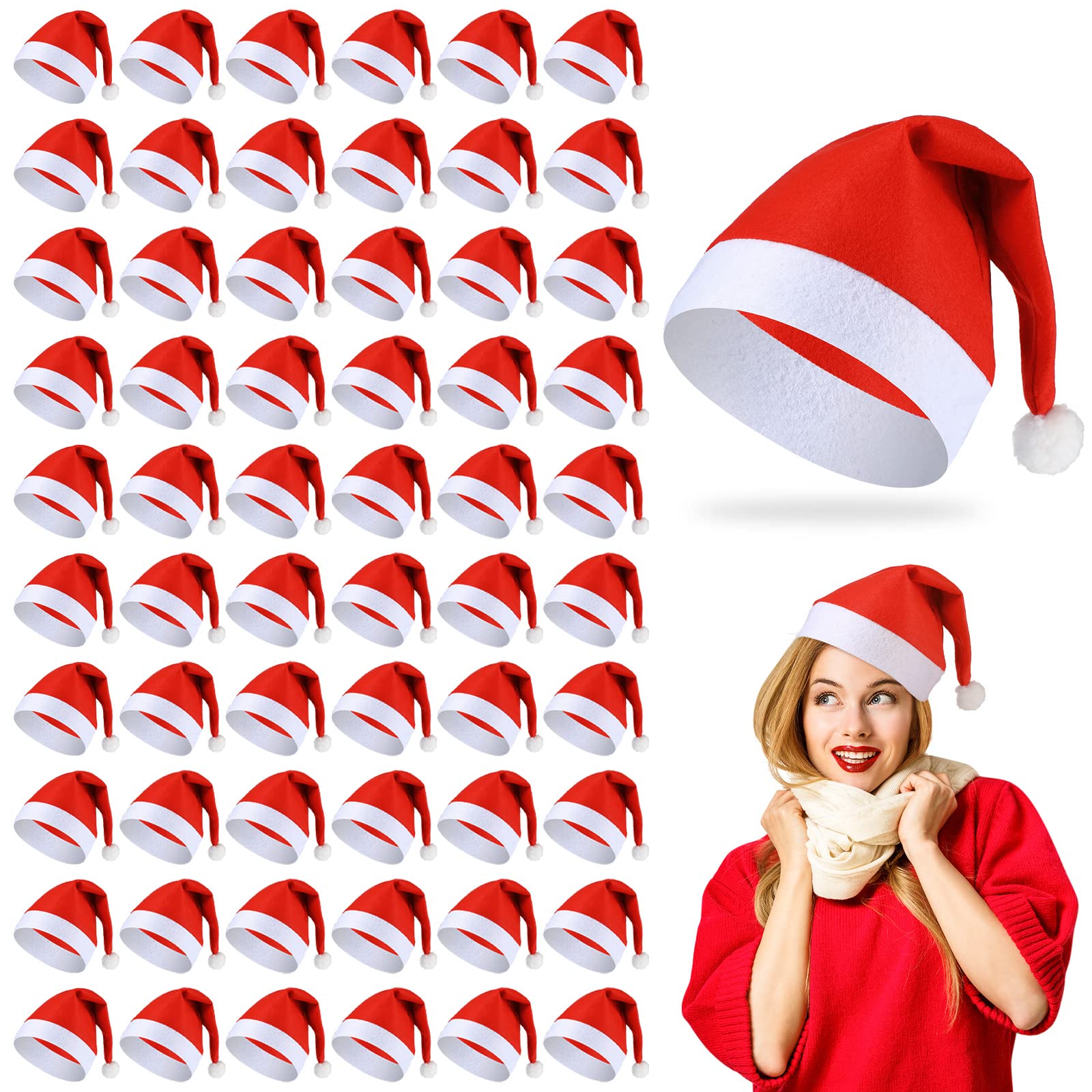 Amazon.com: Neer 100 Pieces Santa Hats Bulk Christmas Santa Hat ...