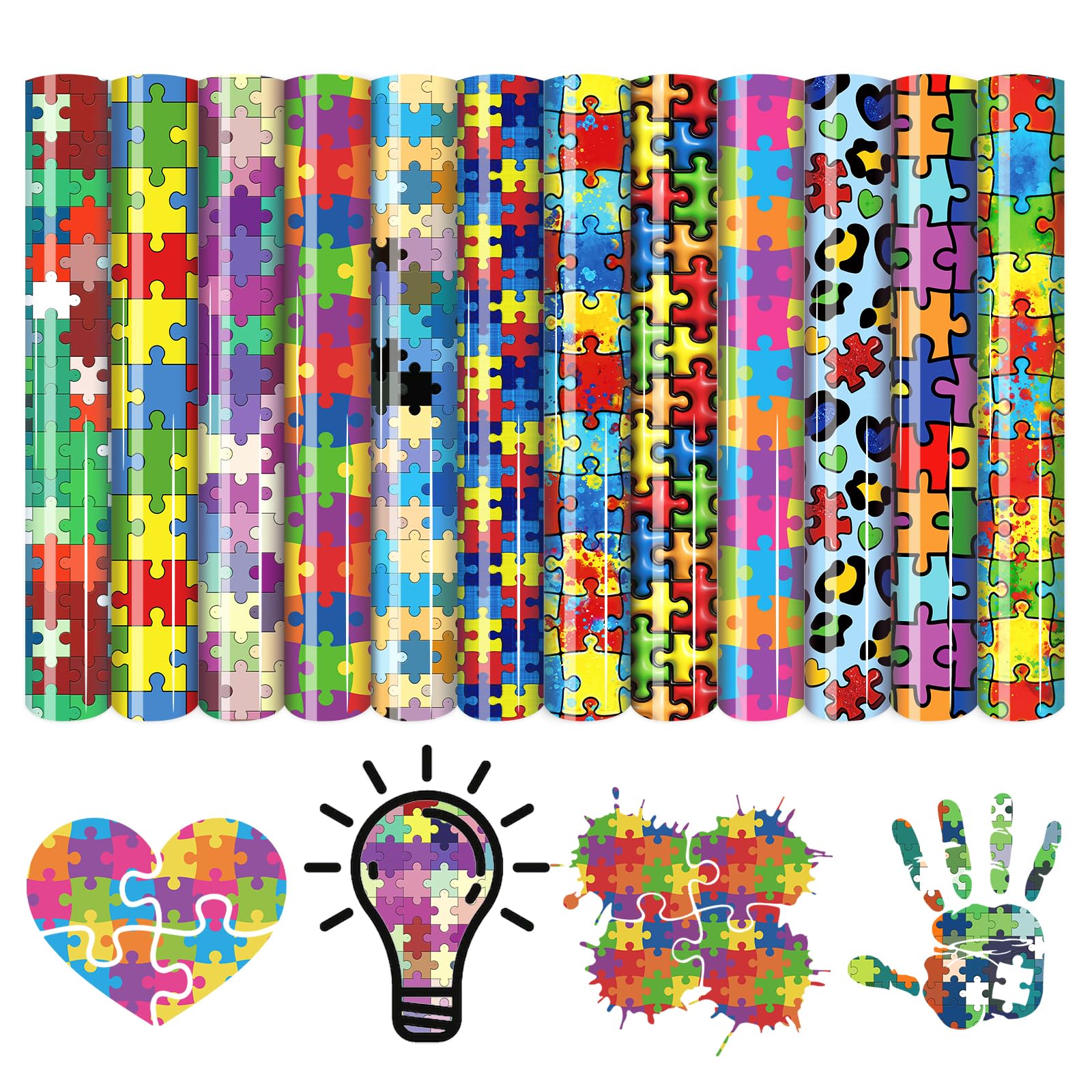 Amazon.com: HTVSTD Autism Puzzles HTV Vinyl - 12 Sheets 12"x10" Puzzle ...