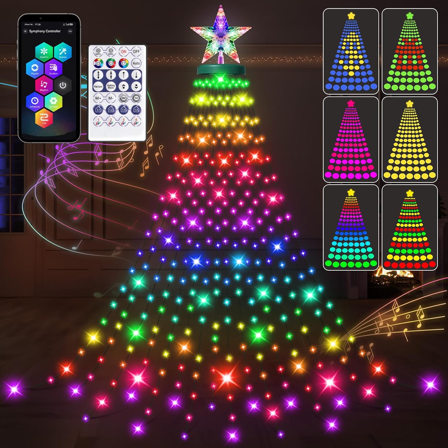 Amazon.com: Smart Christmas Tree Lights with Ring Indoor Outdoor, 6 ...