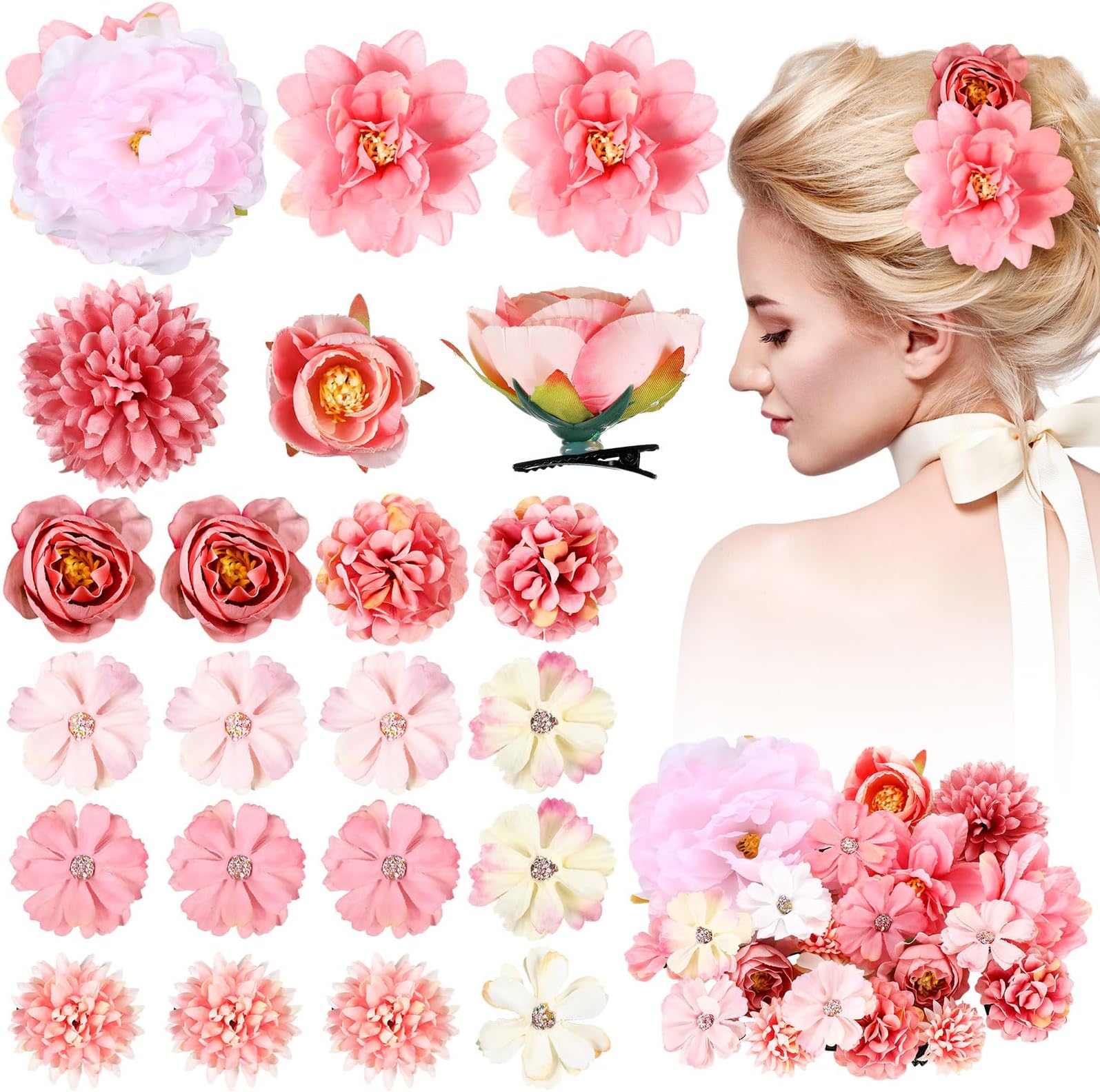 Amazon.com : BBTO 21 Pieces Flower Hair Clip Rose Hair Clips Hair ...