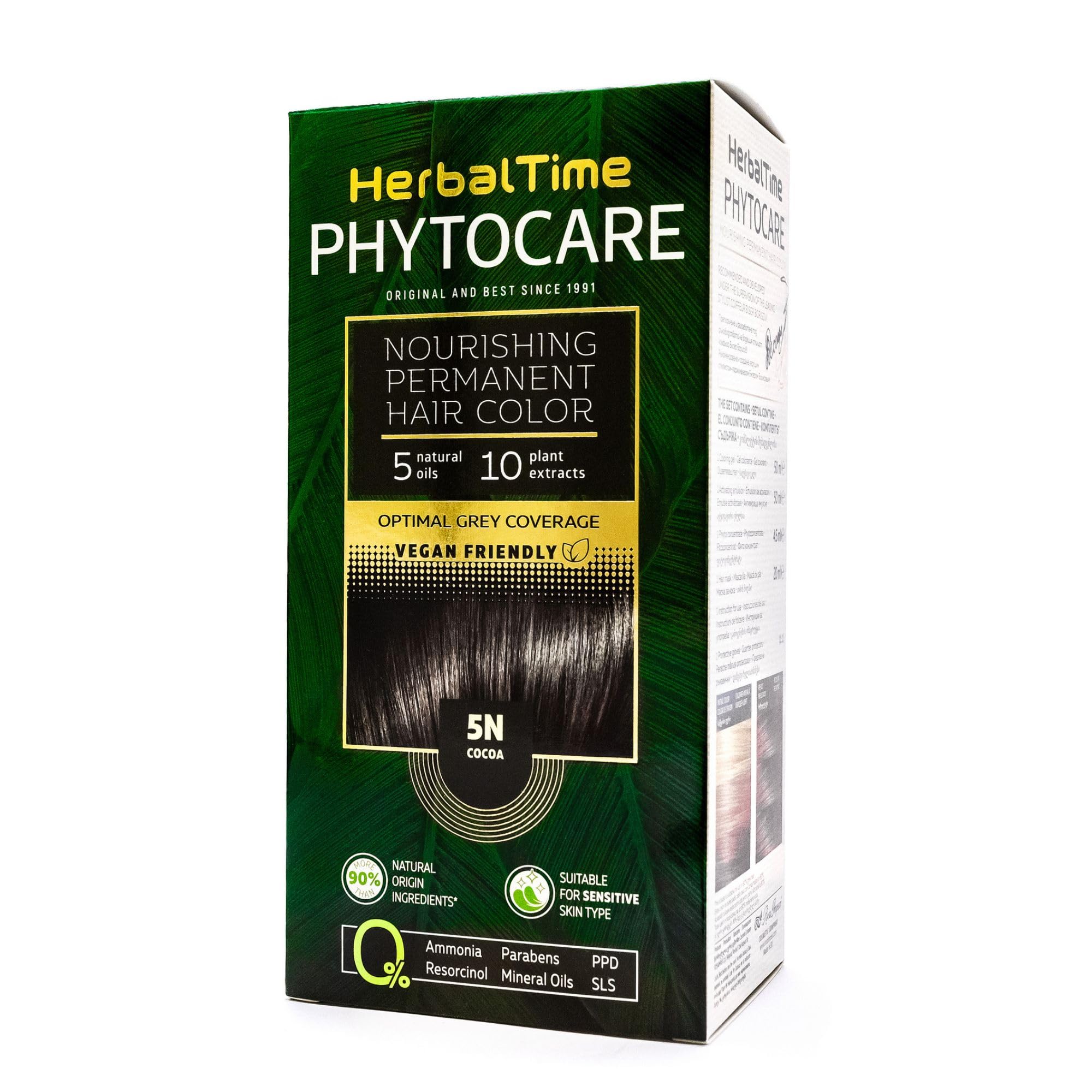 Herbal Time Phytocare Permanent Hair Dye Color Cocoa 5N | Professional ...