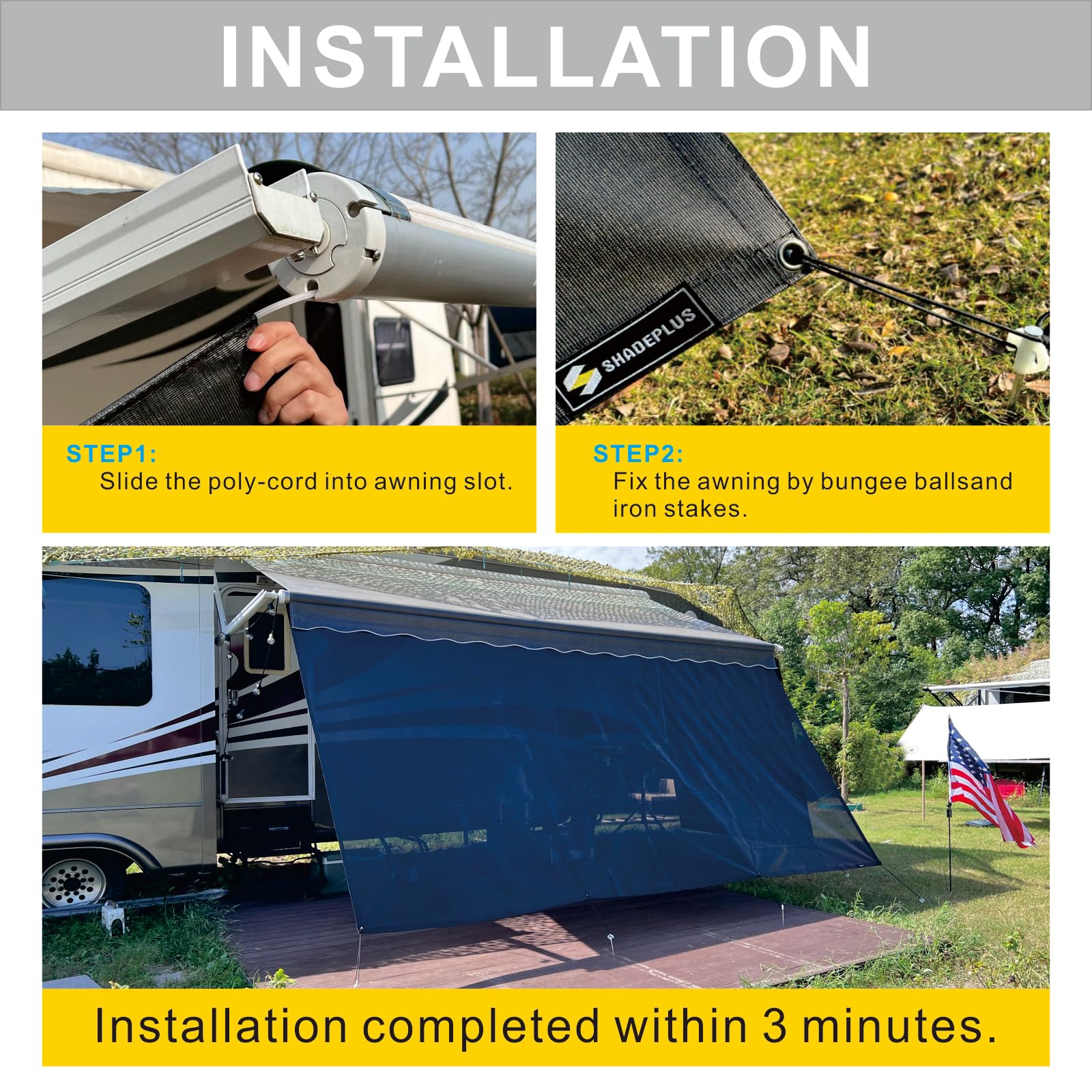 Snapklik.com : SHADEPLUS RV Awning Shade Screen 8x193,Black Mesh RV ...