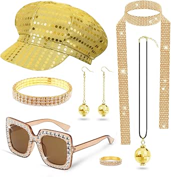 Amazon.com: Disco Accessories Set for Women 1970s Outfits Sequin Hat ...