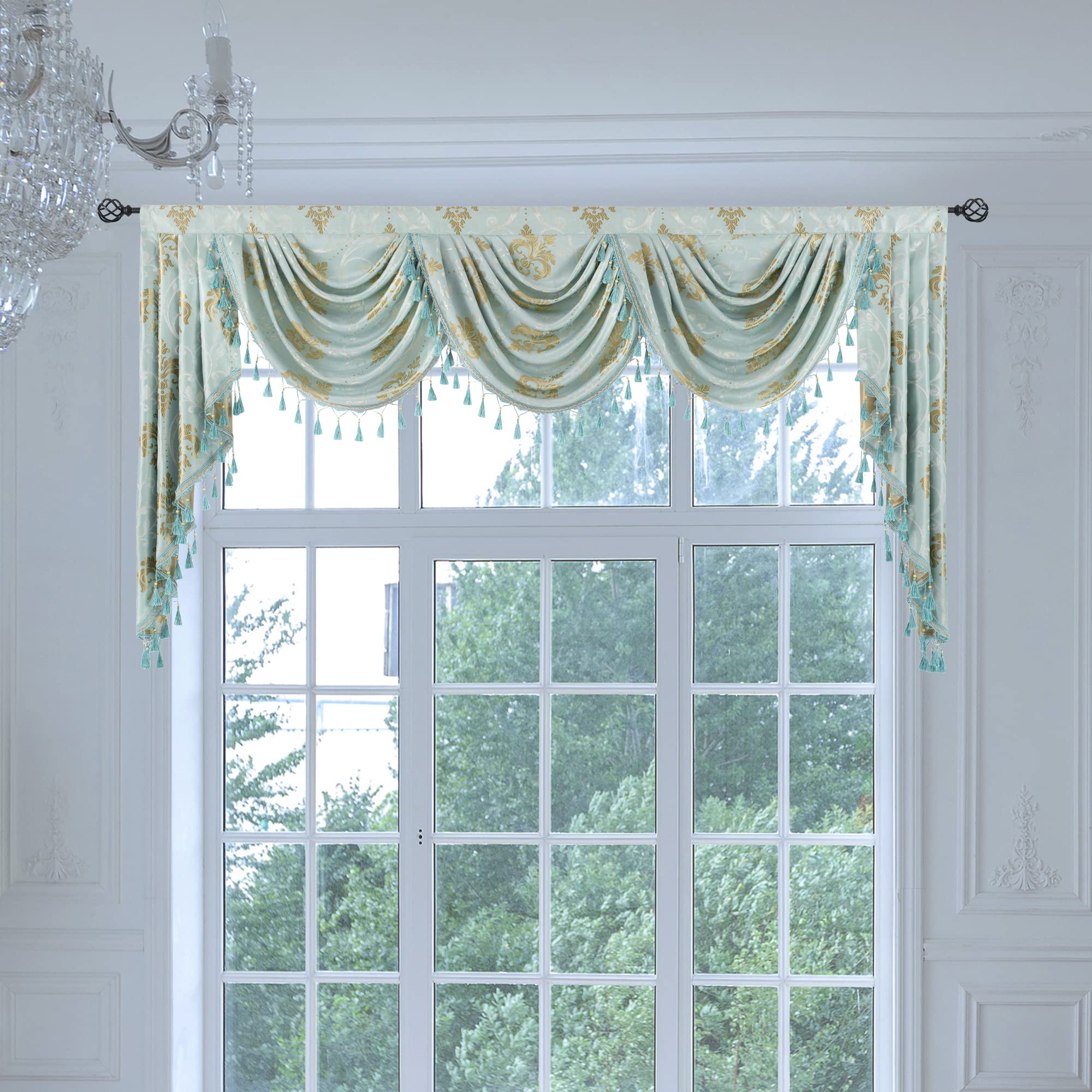 Amazon.com: JADE POKE Jacquard Swag Waterfall Valance for Window ...