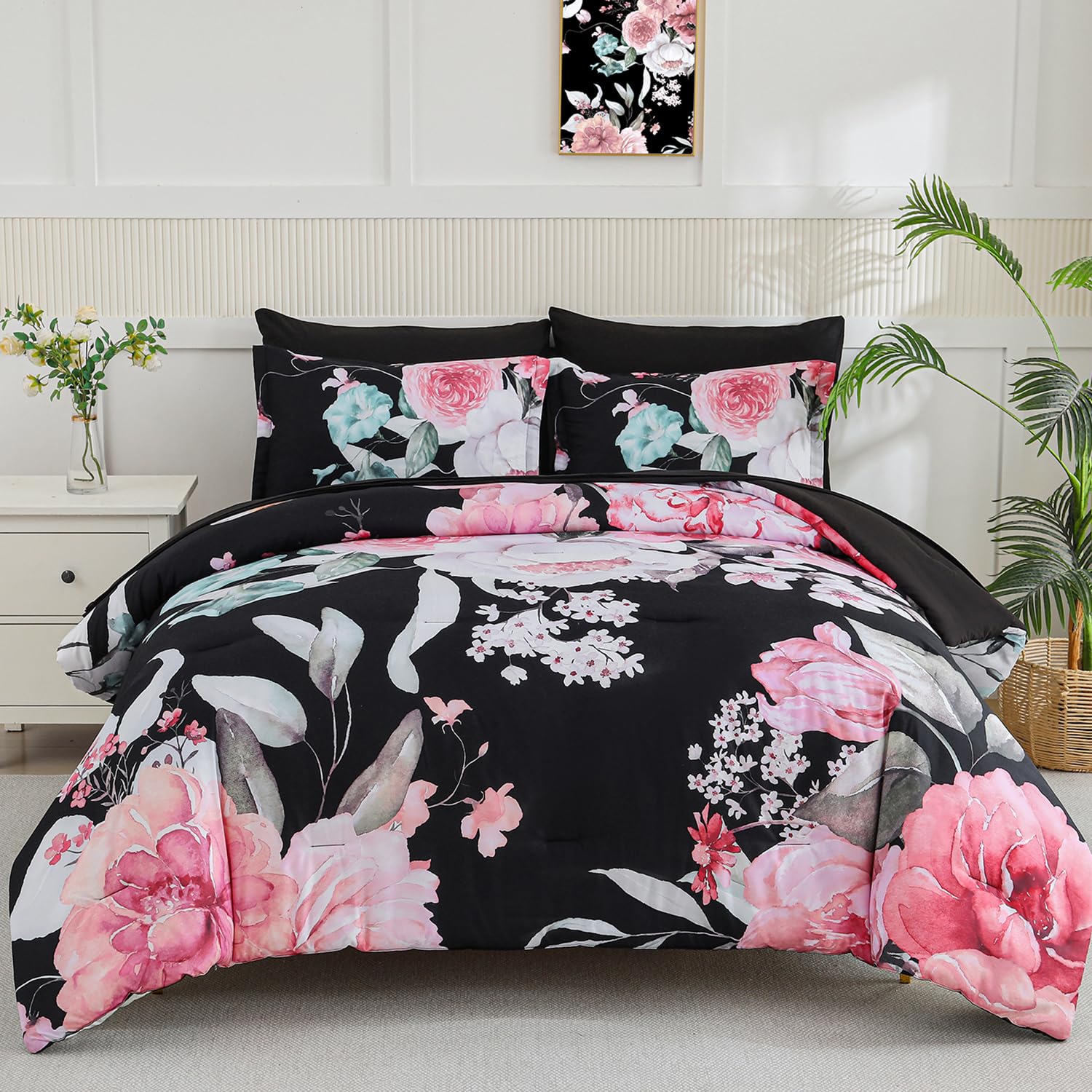 Amazon.com: Yogeneg King Size Comforter Set 7 Piece Bed in a Bag,Pink ...