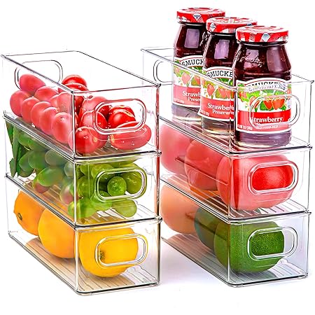 Fridge Organiser Set of 8, Stackable Storage Box, Small Refrigerator ...