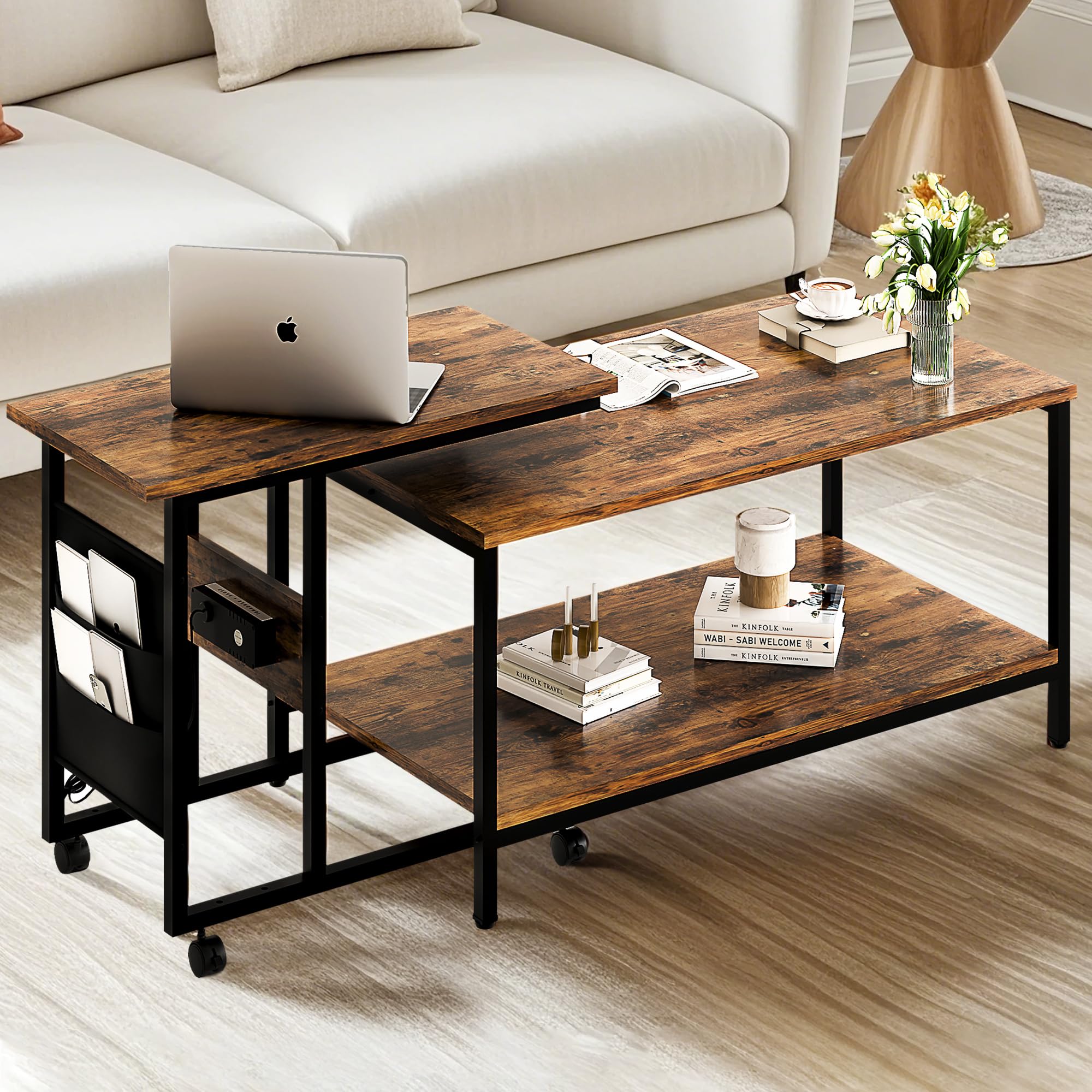 Amazon.com: VECELO Nesting Table, Adjustable Coffee Table Set of 2 with ...