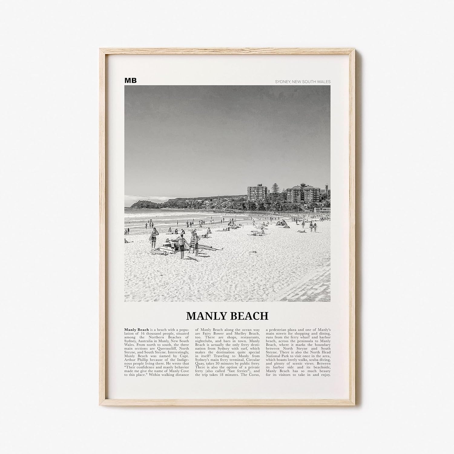 Amazon.com: Manly Beach Print Black And White, Manly Beach Wall Art ...