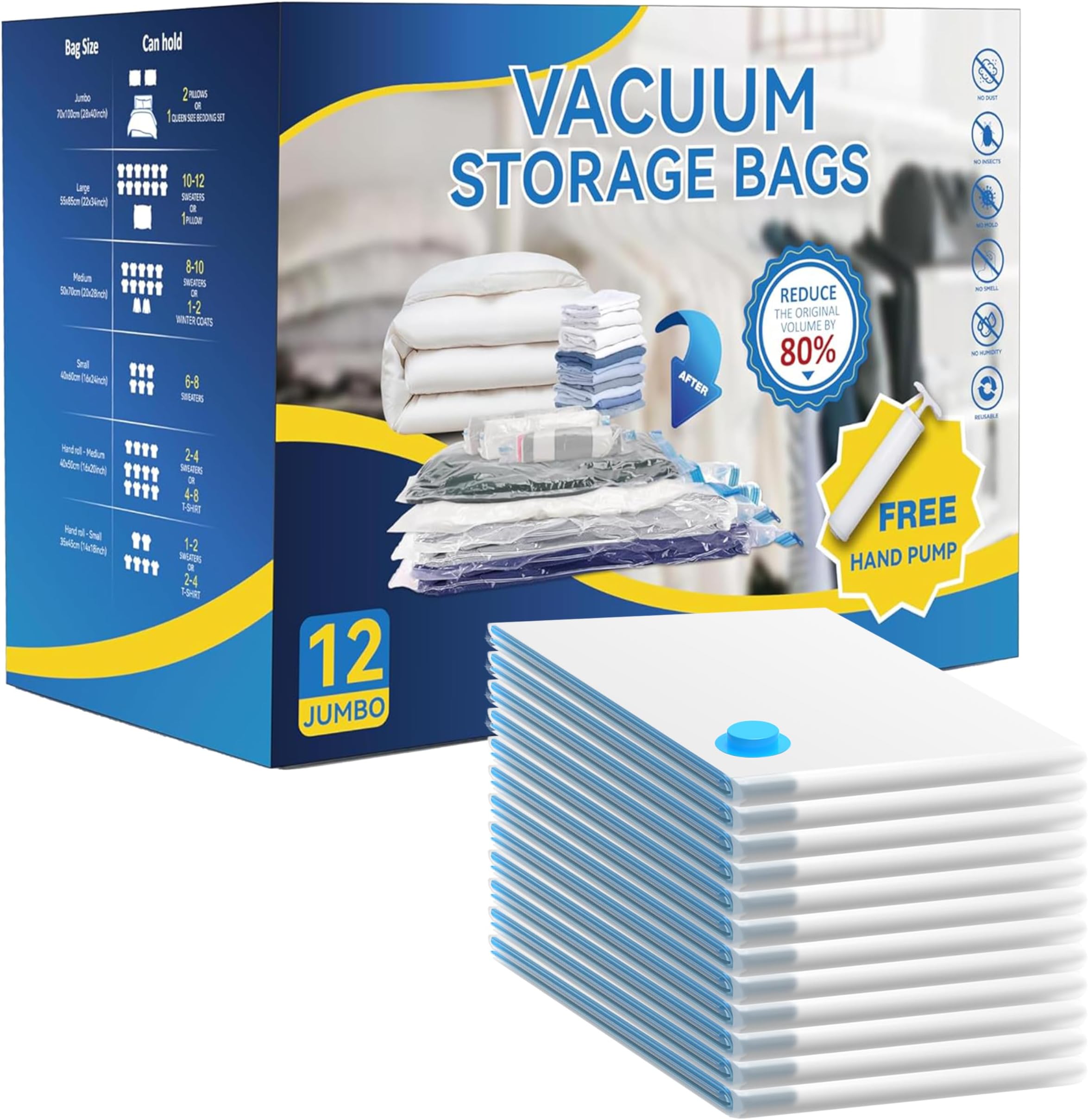 Amazon.com: 12 Jumbo Vacuum Storage Sealer Space Saver Bags Compression ...