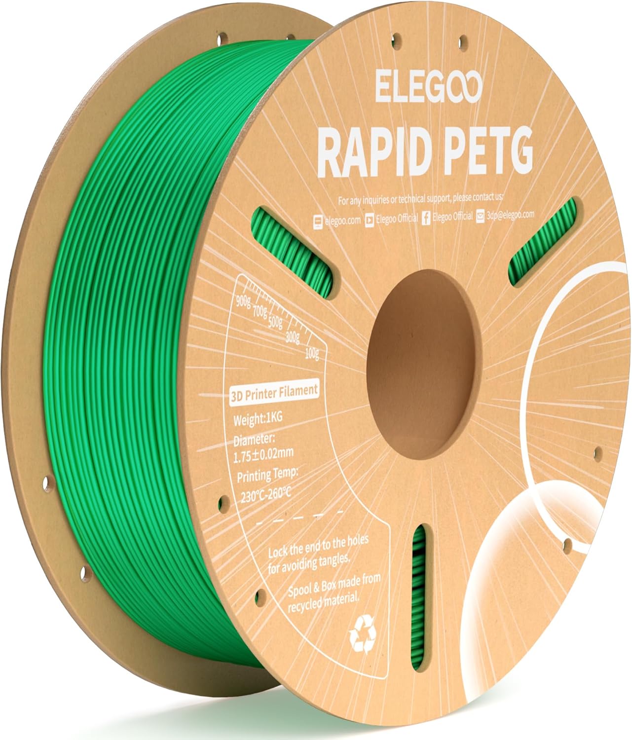 Amazon.com: ELEGOO Rapid PETG Filament 1.75mm Green 1KG, High Speed 30 ...
