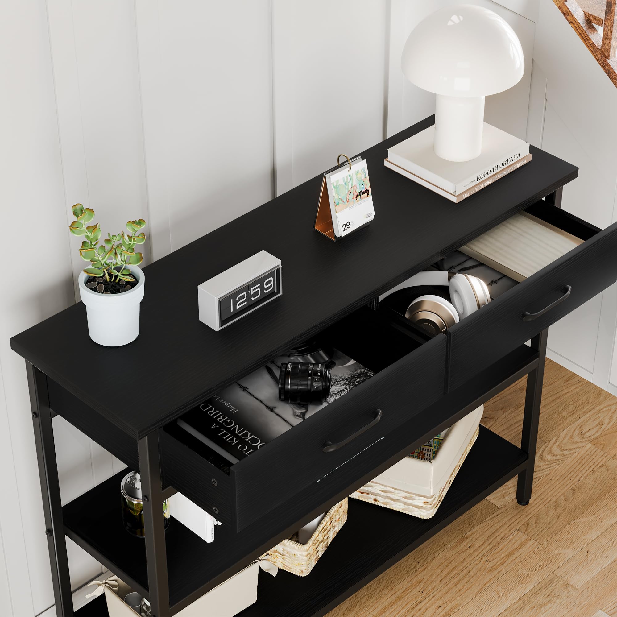 GAOMON Console Table with 2 Drawers, 3 Tier Entryway Table with Storage ...