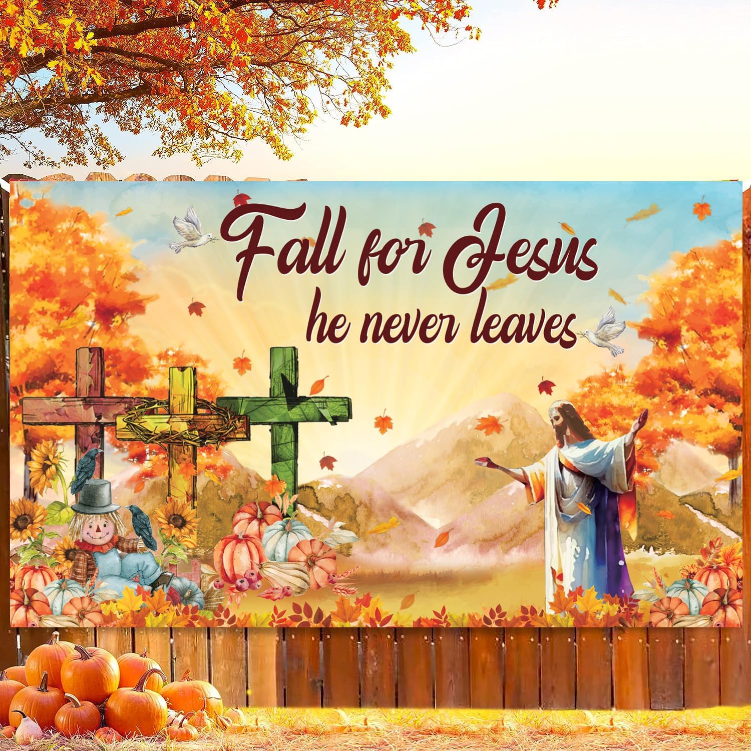 Amazon.com: Fall for Jesus He Never Leaves Banner, Fall for Jesus He ...