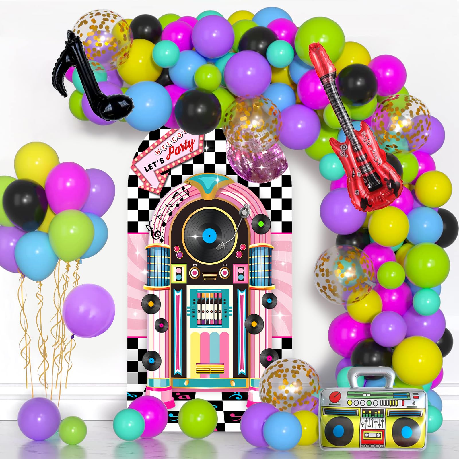 Fifties Theme Party Arch Displays AYUQI Metallic Latex Balloons, Rose