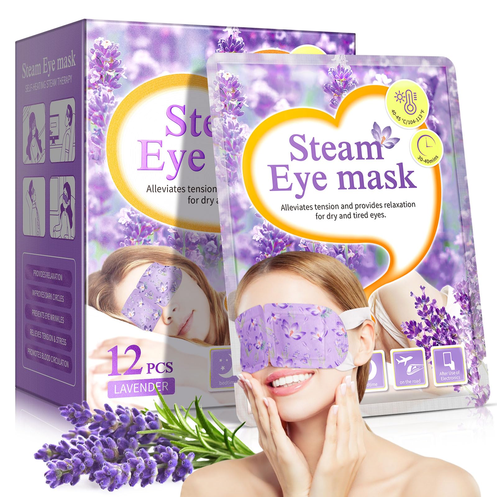 Amazon.com : ZIXAOK Lavender Steam Eye Mask - 12 Pairs Self-Heating ...