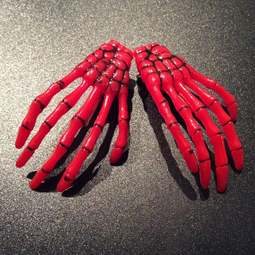 Pair Skeleton Claw Bone Hand Hair Clip - Two Clips (Red) : Amazon.co.uk ...