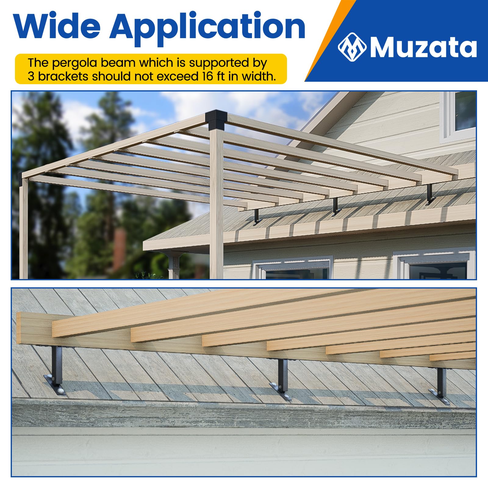 Snapklik.com : 3Pack Pergola Roof Riser Bracket Kit Adjustable Angle ...