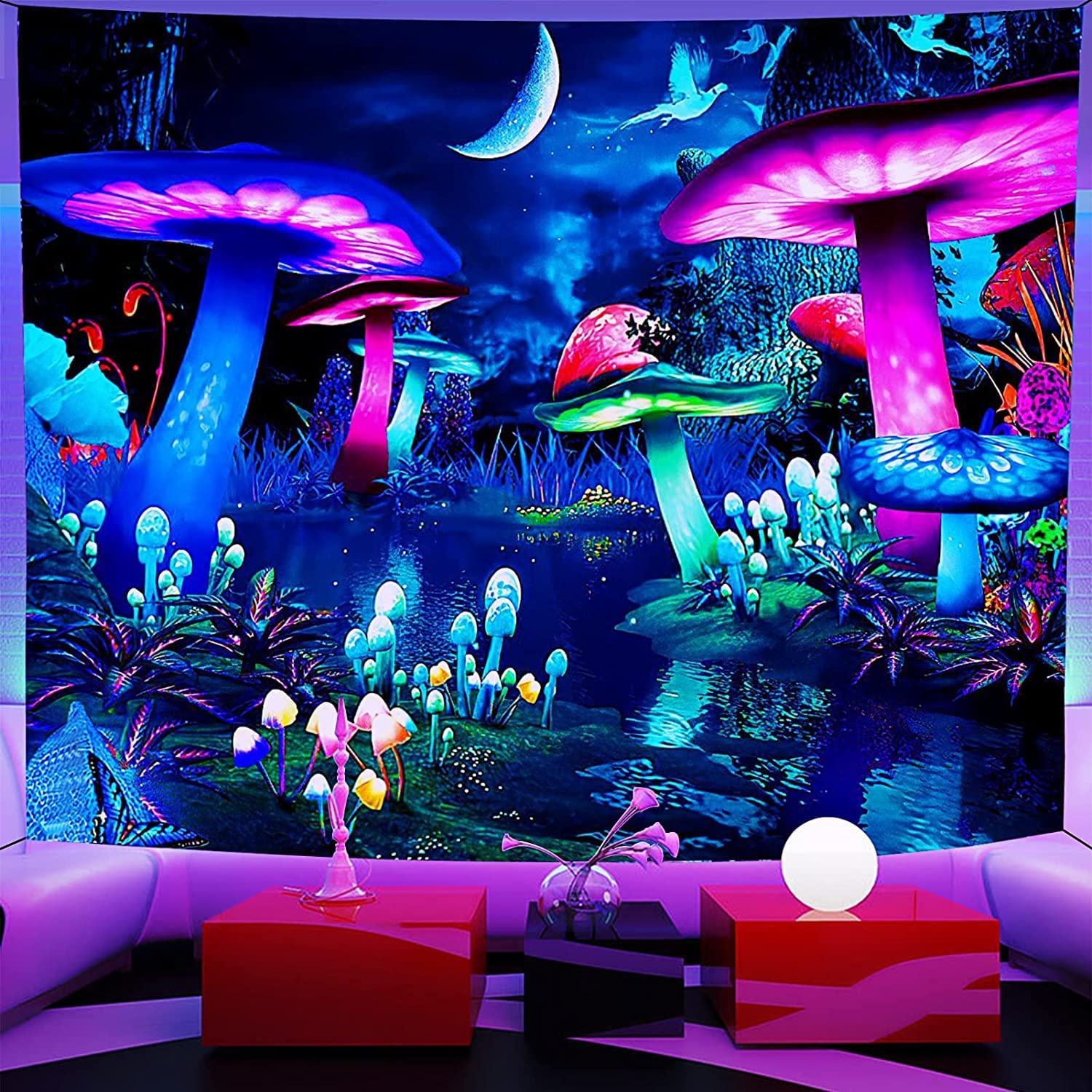 Amazon.com: Glow in the Dark Tapestry Mushroom Tapestry, Colorful Cool ...