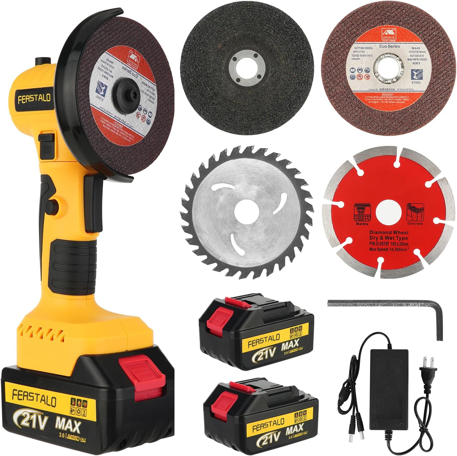 FERSTALO Cordless Angle Grinder,16800RPM 21V Brushless Polishing Angle ...